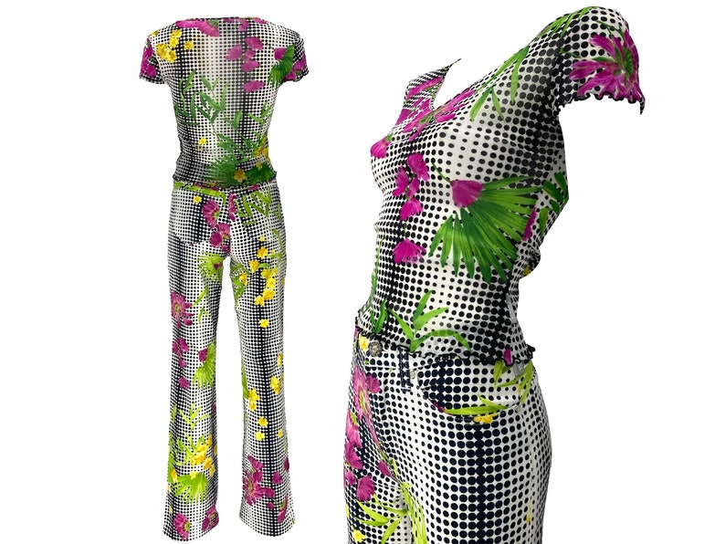 2000s Versace Jeans Set, Versace Floral Print, Y2k Versace, Y2k Mesh ...