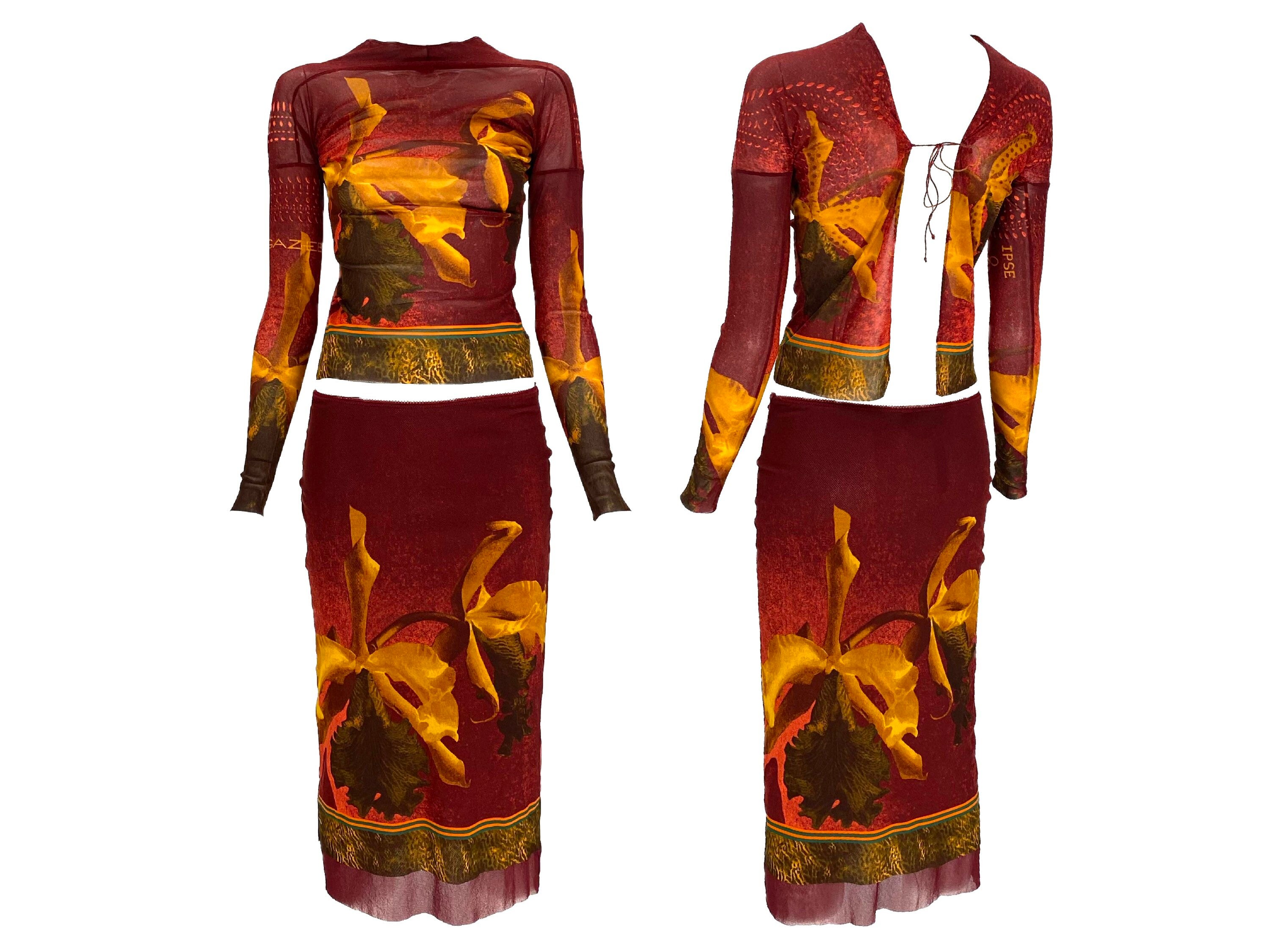 1990s Mesh Set, Floral Mesh Set, 3 Pieces Set, Vintage Mesh Set, Orchid ...