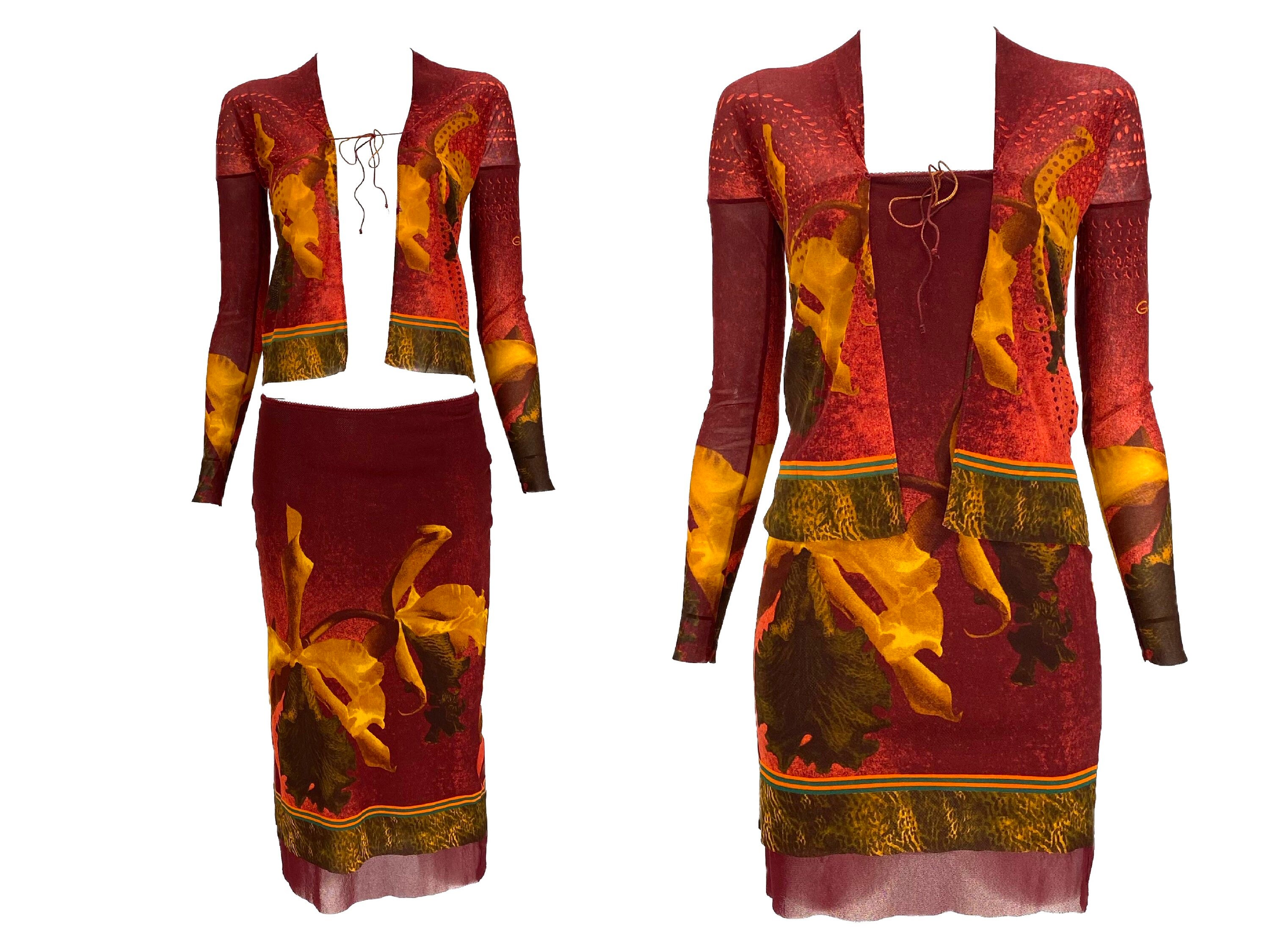 1990s Mesh Set, Floral Mesh Set, 3 Pieces Set, Vintage Mesh Set, Orchid ...