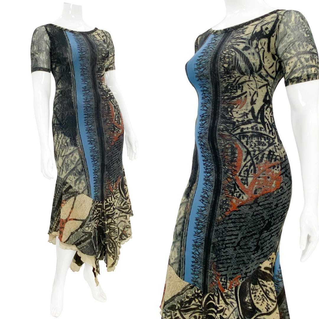 2000s Legatte Mesh Dress, Y2k Mesh Dress, Asymmetrical Mesh Dress ...