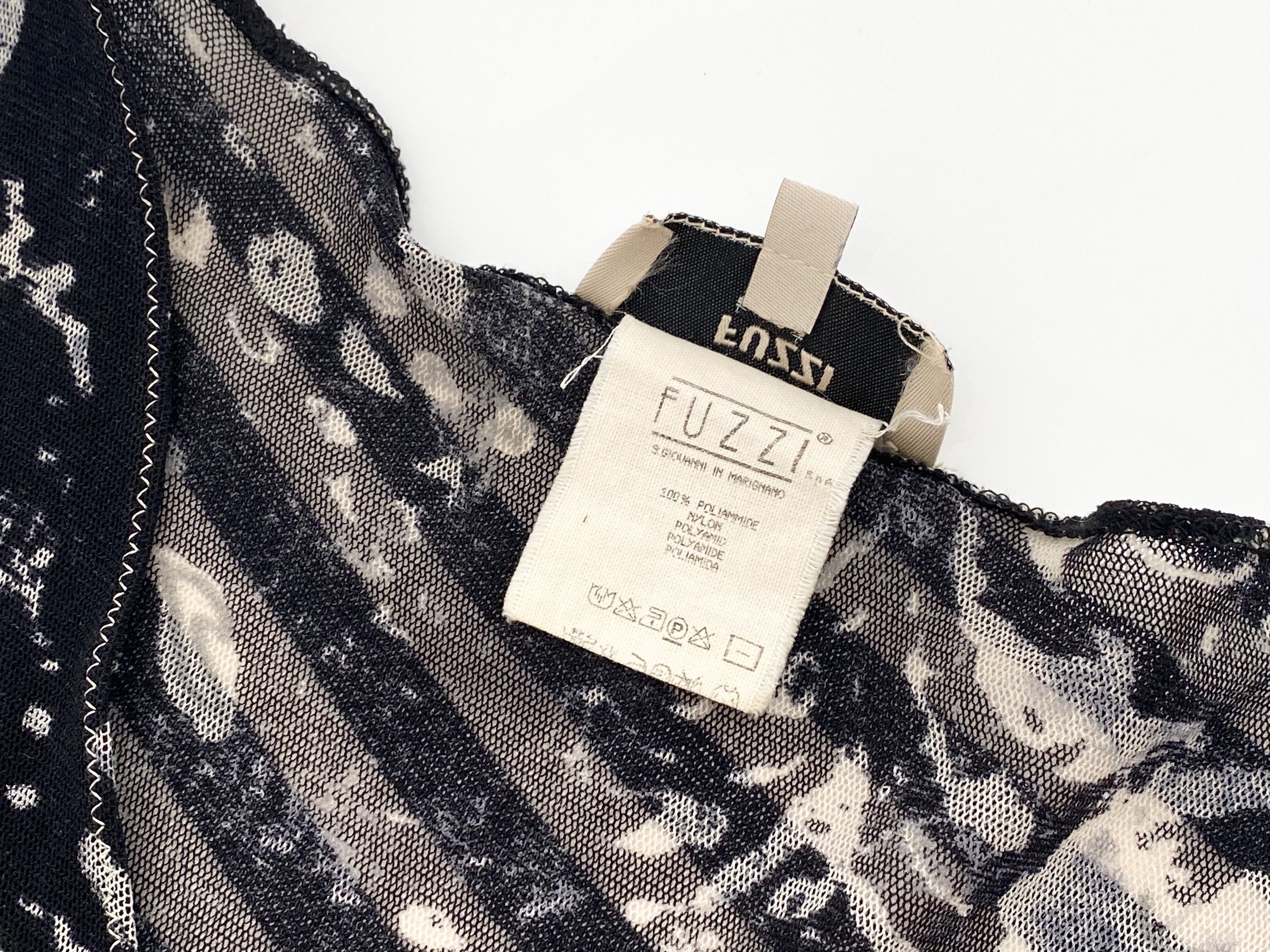 2000s Fuzzi, Y2k Mesh Dress, Asymmetrical Mesh Dress, Stripes Print ...