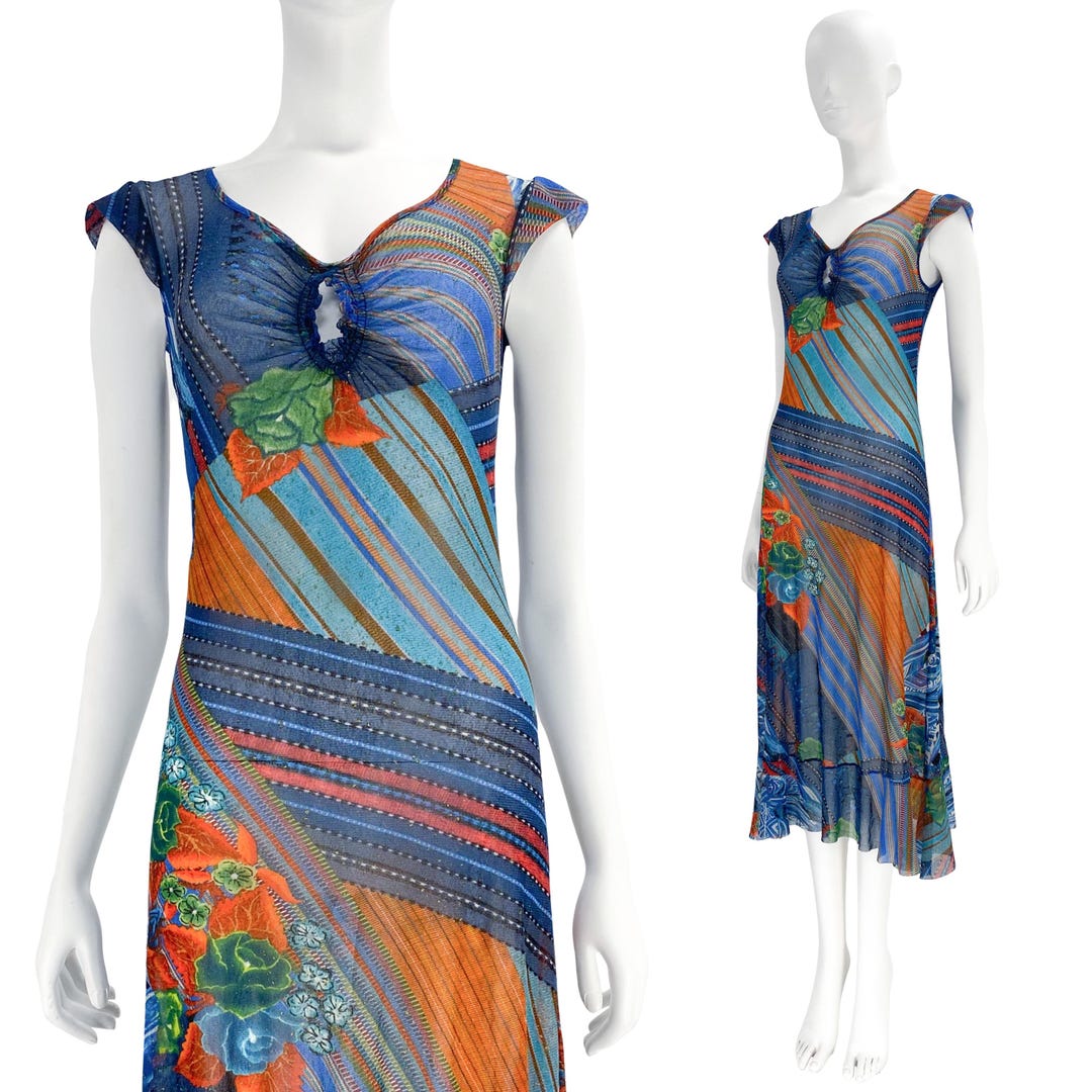 2000s Kenzo Mesh Dress, Vintage Kenzo, Y2k Ruffled Mesh Dress, Abstract ...