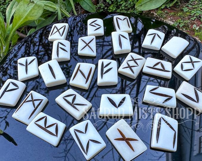Water Buffalo Bone Elder Futhark Rune Set for Divination, Viking Runes ...