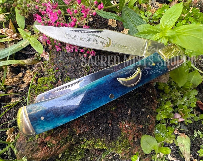 Midnight Sky Ritual Knife Folding Hybrid Athame and Boline With Blued ...