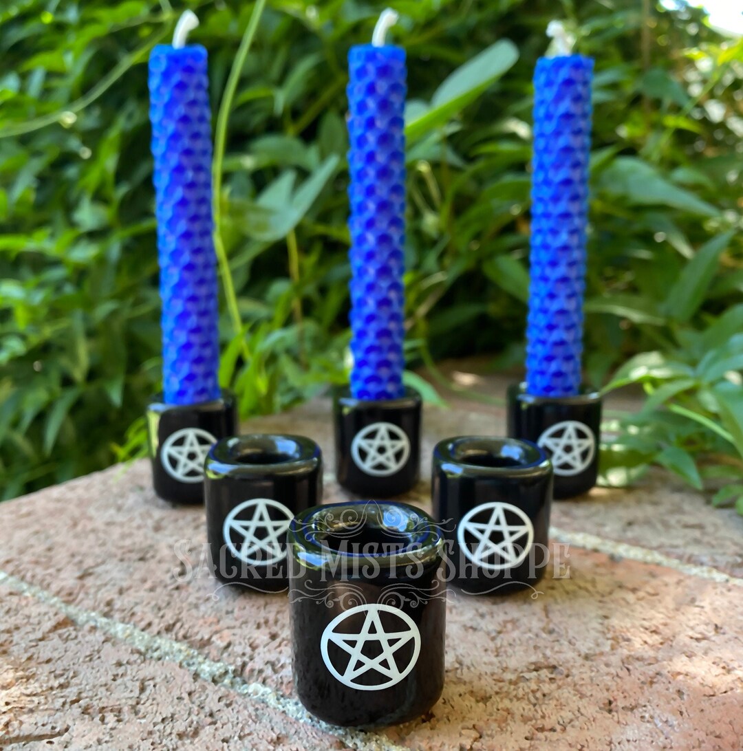 Pentacle Candle Holder Porcelain Black and White Mini Spell Candle ...