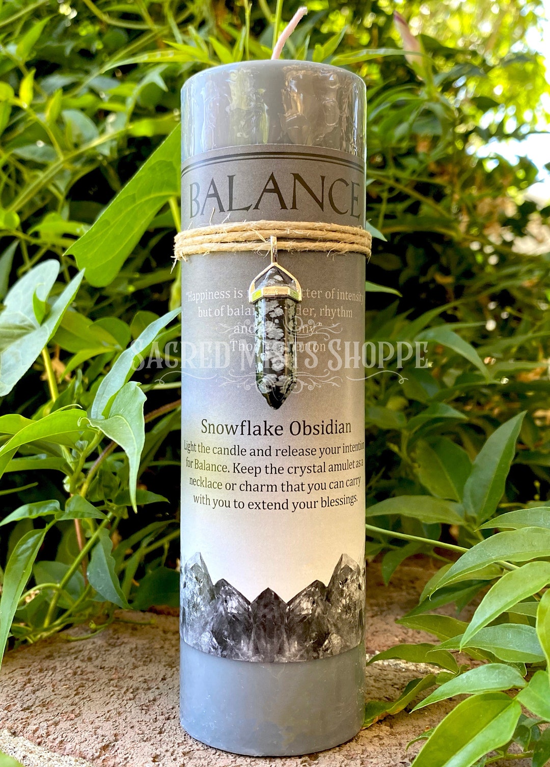 Balance Pillar Candle With Snowflake Obsidian Gemstone Pendant for ...