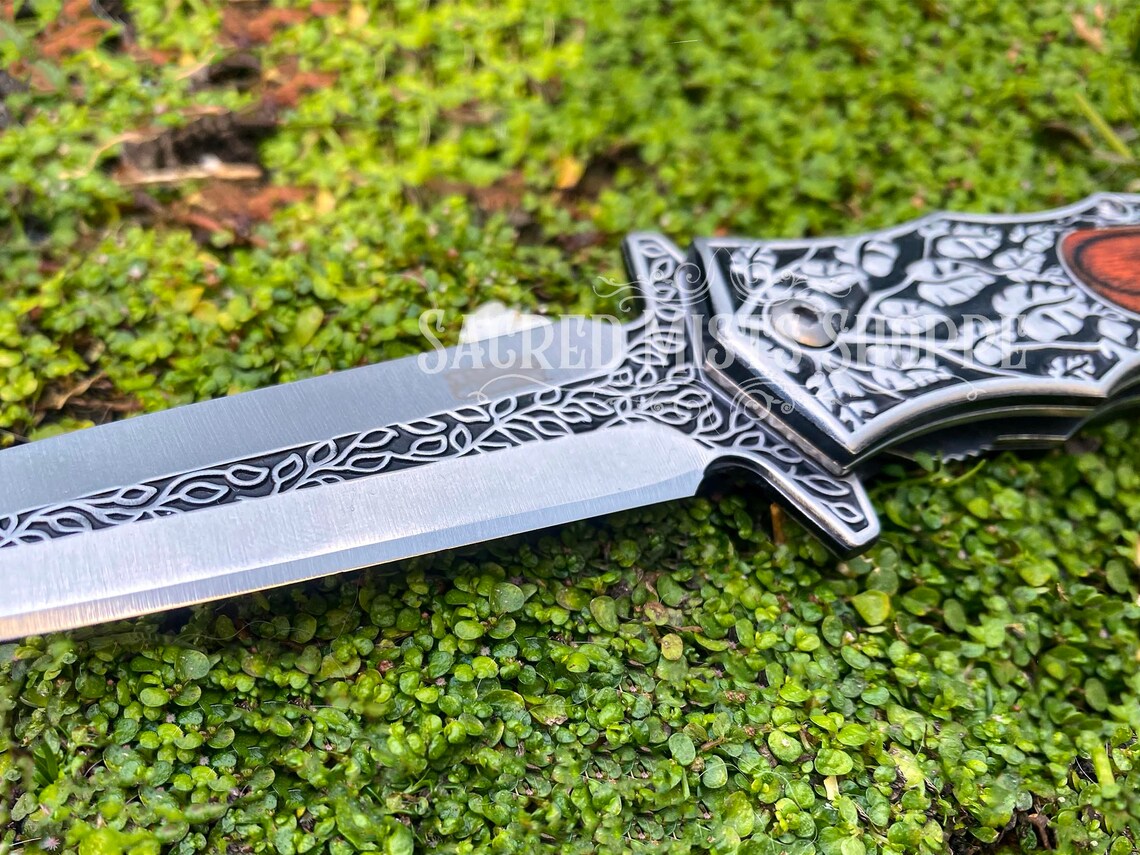 Elven Athame With Ornate Leaf Scrollwork and Pakkawood Folding - Etsy