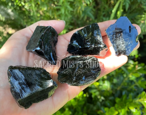 Set of two black obsidian large chunk crystals for healing root chakra ...