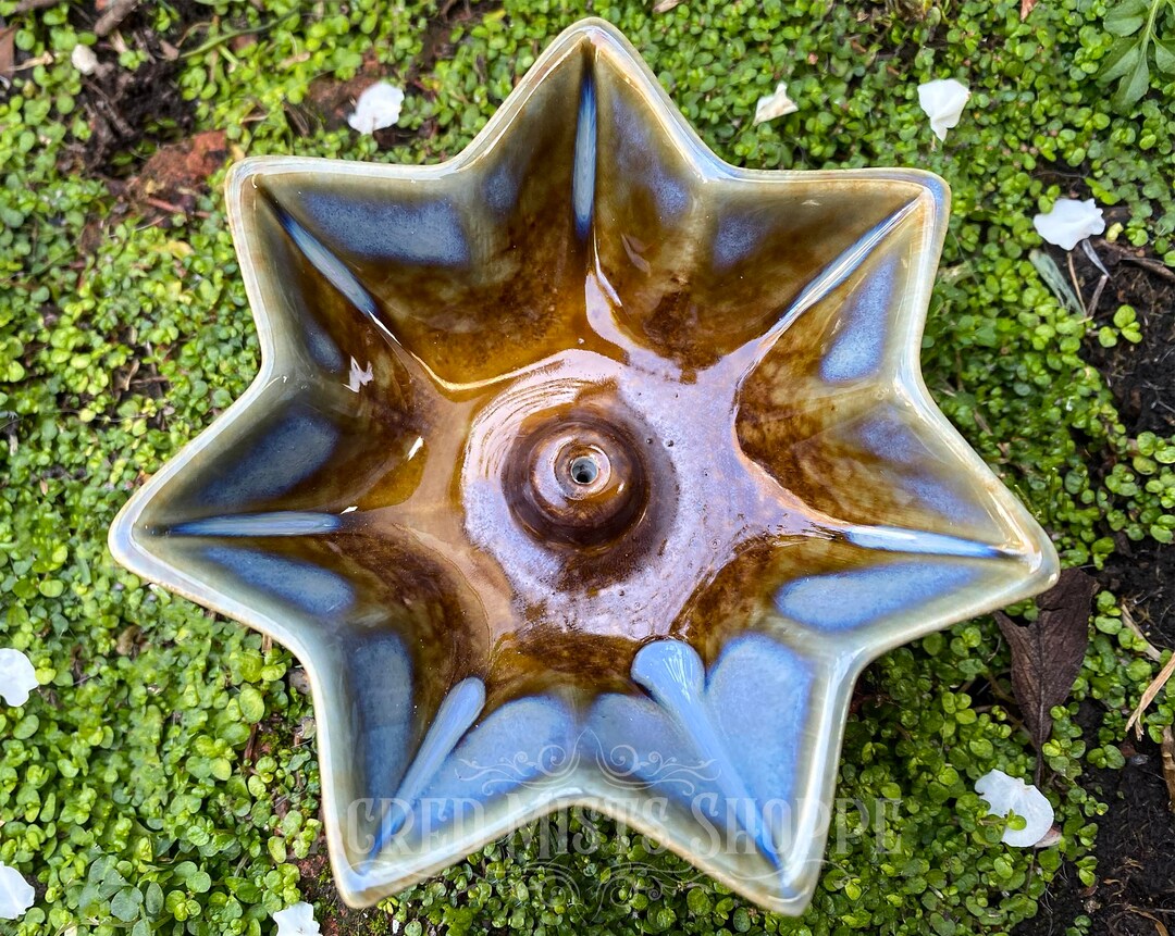 Star Lotus Incense Burner Handmade Glazed Ceramic Round Holder for ...