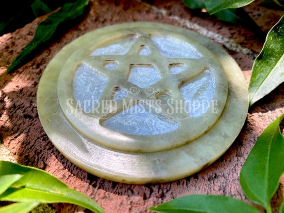 Pentacle Altar Tile Hand Carved Soapstone Candle Plate Cone | Etsy