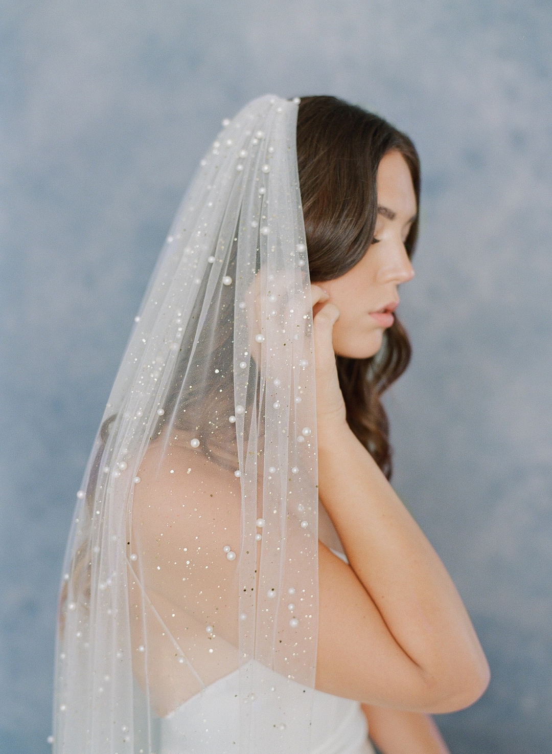 Pearl + Glitter Bridal Veil, Sparkly Wedding Veil, Beaded Wedding Veil ...