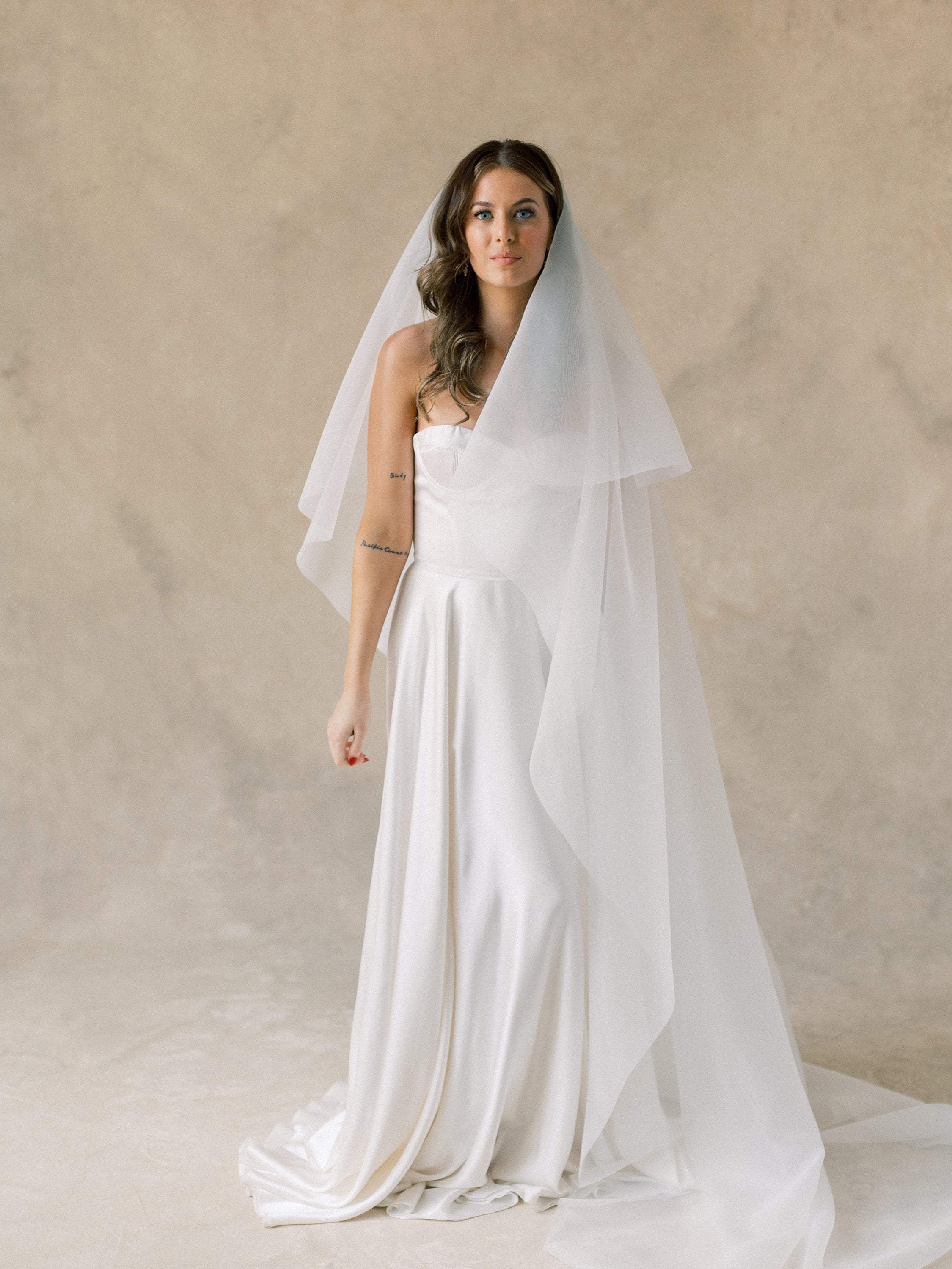 Modern Organza Bridal Veil, Circle Cut Organza Veil With Blusher ...