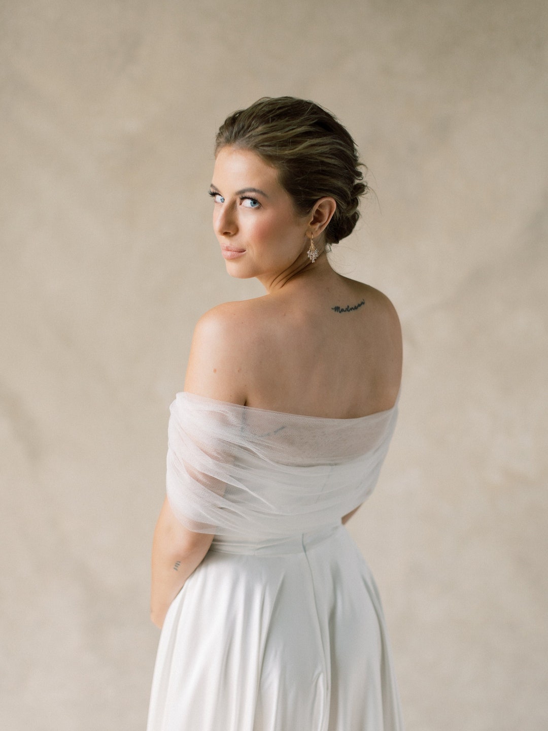 Removable English Tulle Bridal Wrap, Draped Tulle Bridal Juliet Sleeves ...