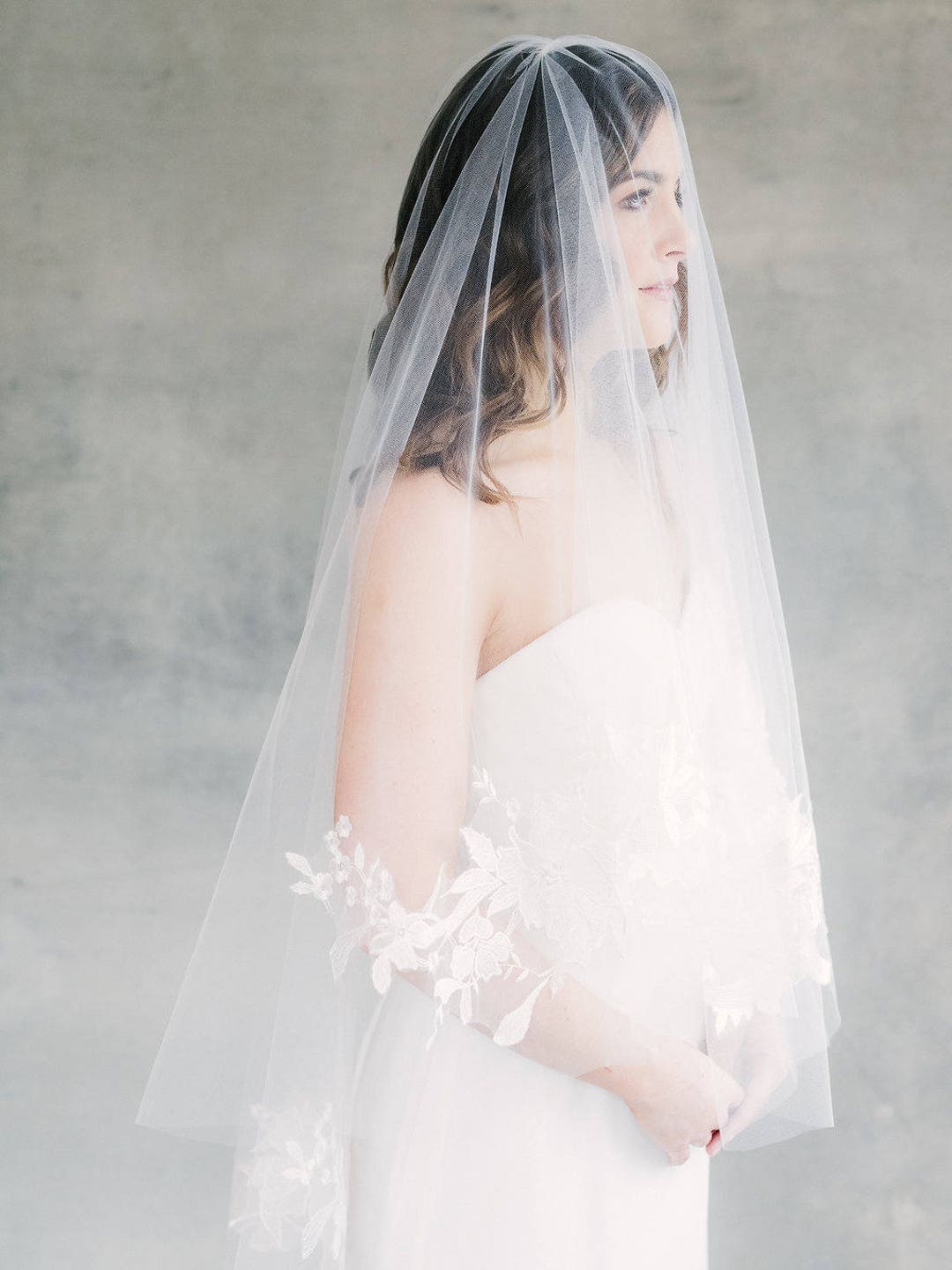 Lace Bridal Veil, Wedding Veil, Drop Veil, Floral Veil, Double Layer ...