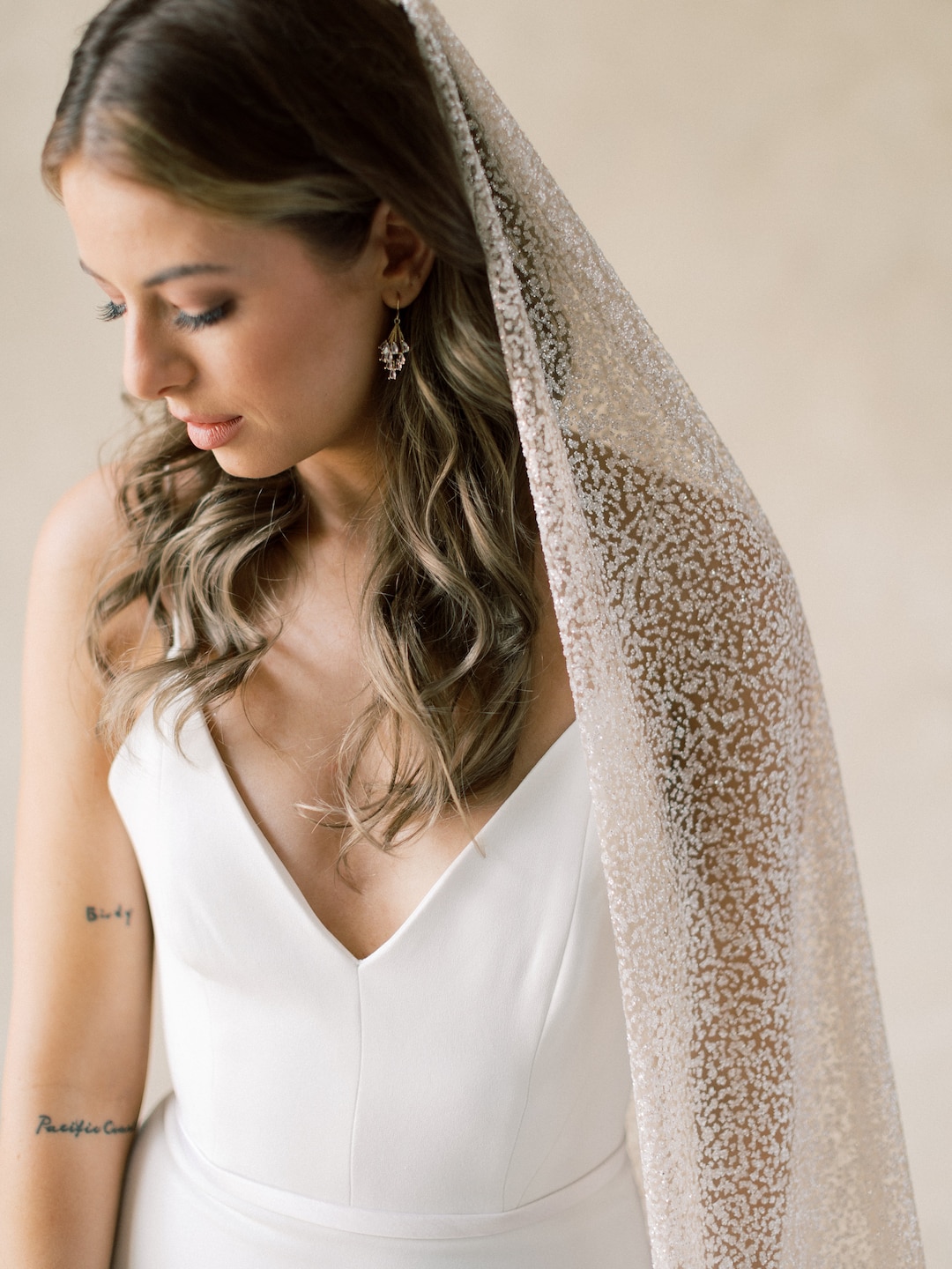 Glitter Bridal Veil, Sparkle Wedding Veil, Modern Wedding Veil, Shimmer ...