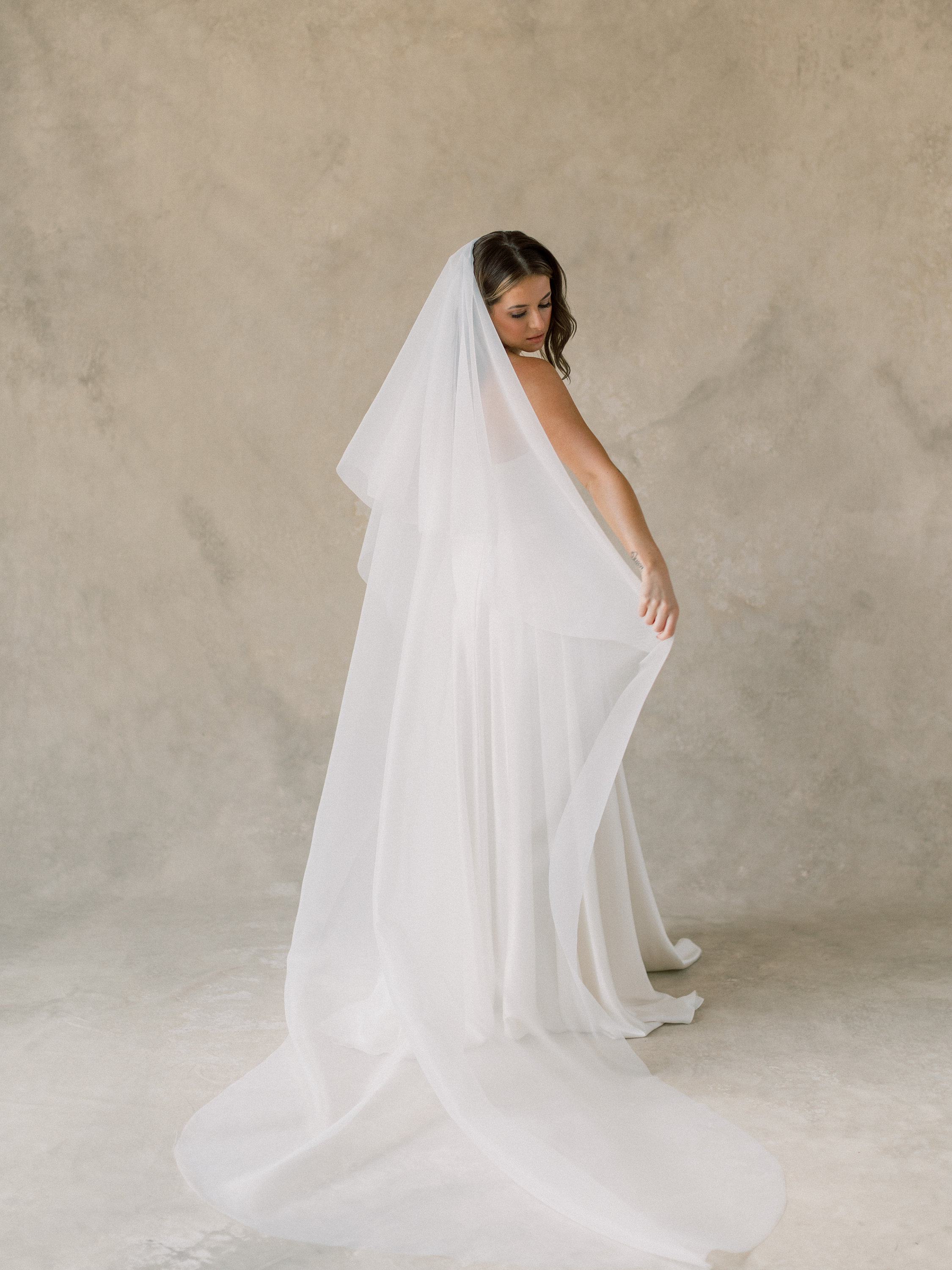 Modern Organza Bridal Veil, Circle Cut Organza Veil With Blusher ...