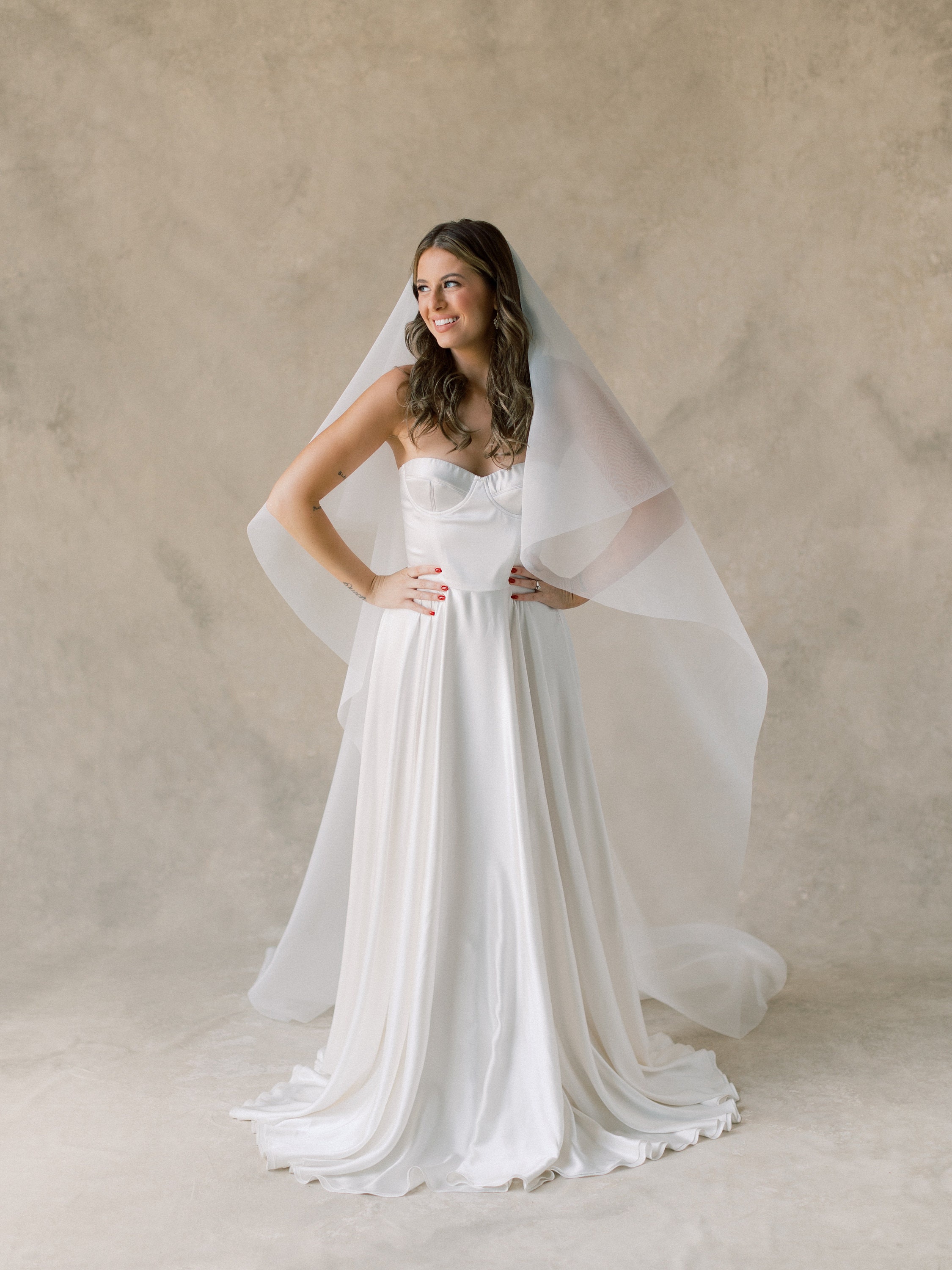 Modern Organza Bridal Veil, Circle Cut Organza Veil With Blusher ...