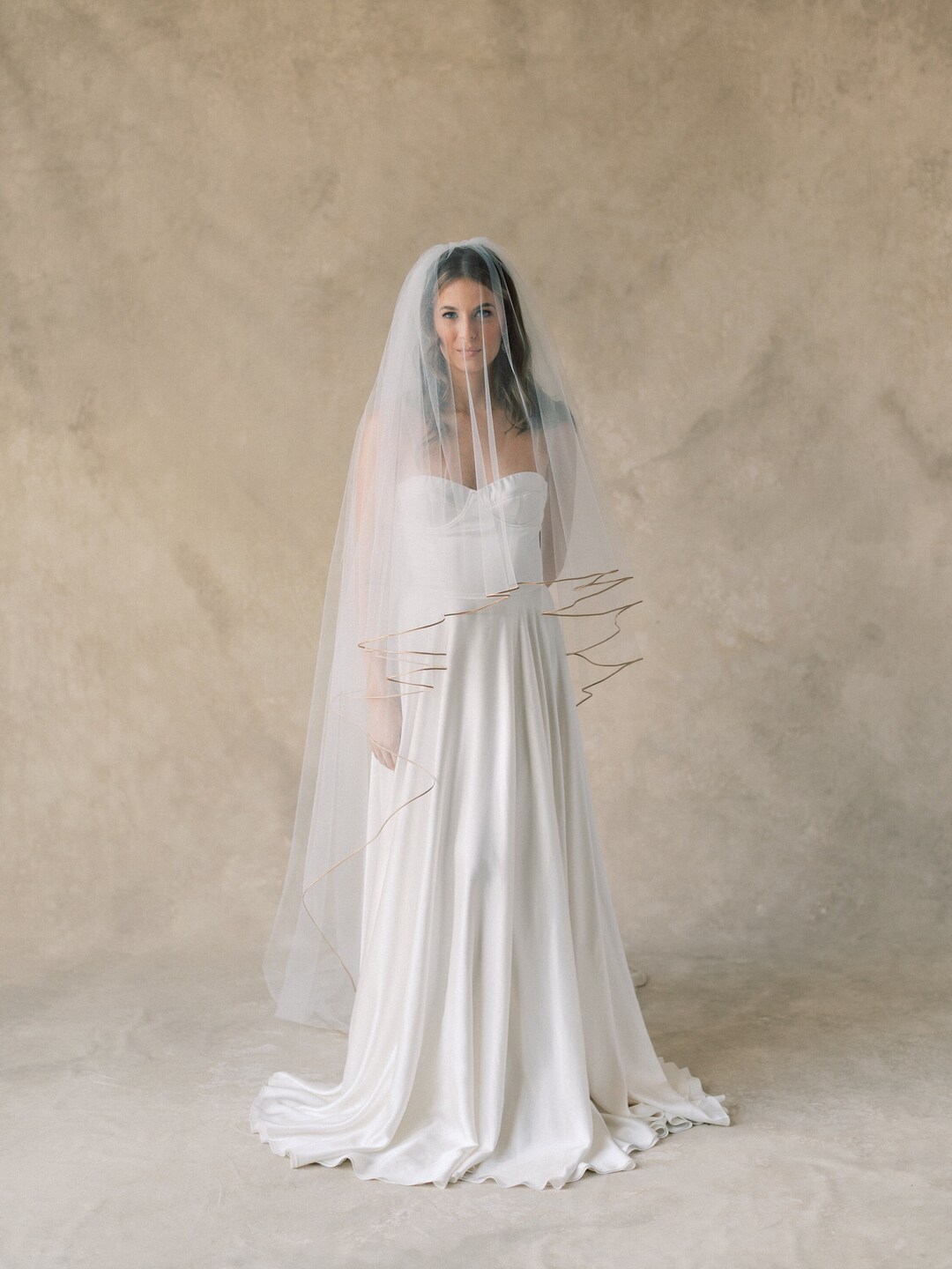 Classic Wedding Veil W/ Soutache Trim, Traditional Two-tier Bridal Veil ...