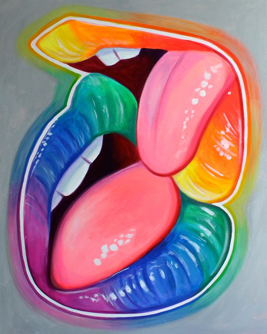 Neon Rainbow Lips - Kiss - Signed Art Print - by Carlie Pearce - Etsy