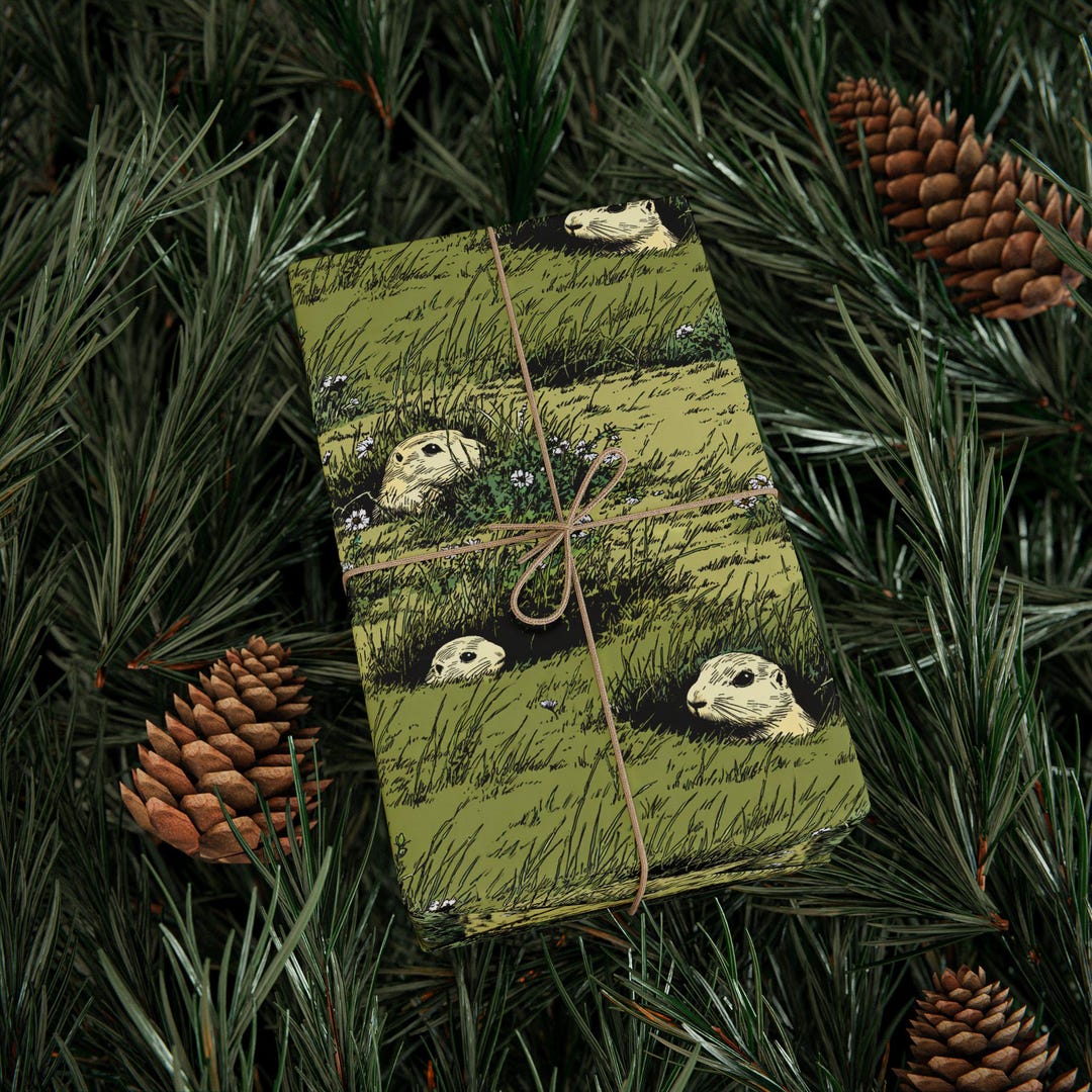 Peeking Prairie Dogs Wrapping Paper | Animal Pattern, Green Nature ...