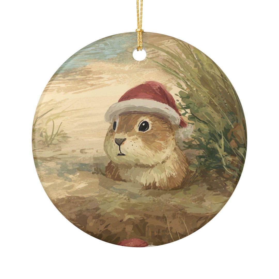 Prairie Dog in Santa Hat Ornament | Ceramic Round Christmas Ornament - Etsy