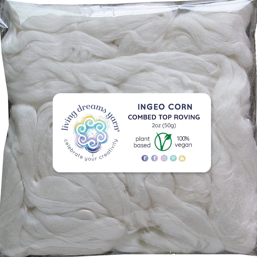 2oz Ingeo Corn Fiber: Natural White Undyed Combed Top Roving, Dyeing ...