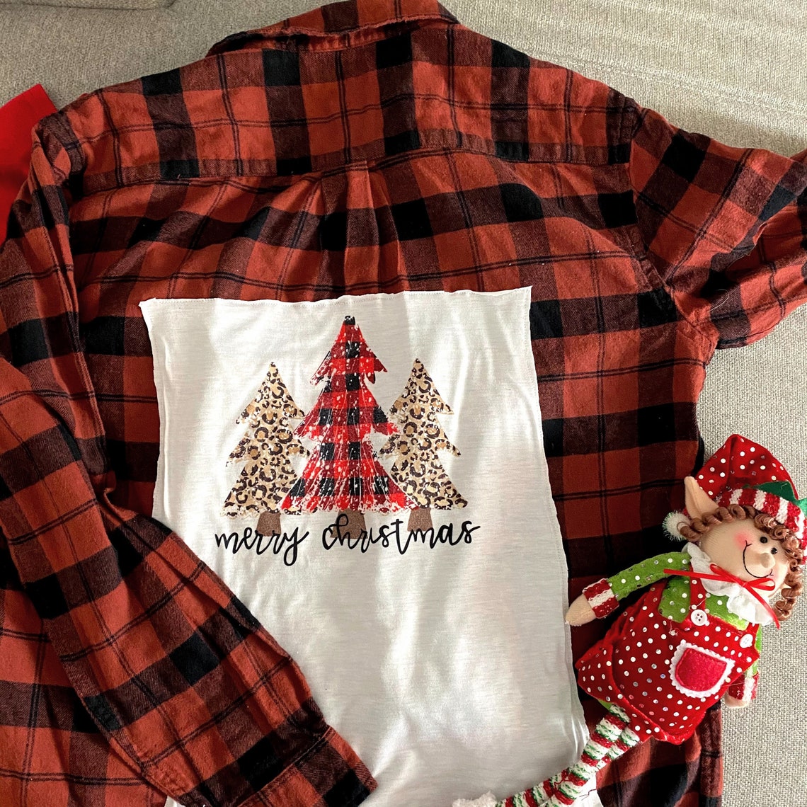 Merry Christmas Tree Flannel Shirt | Upcycled Shirt, Recycled Clothing ...