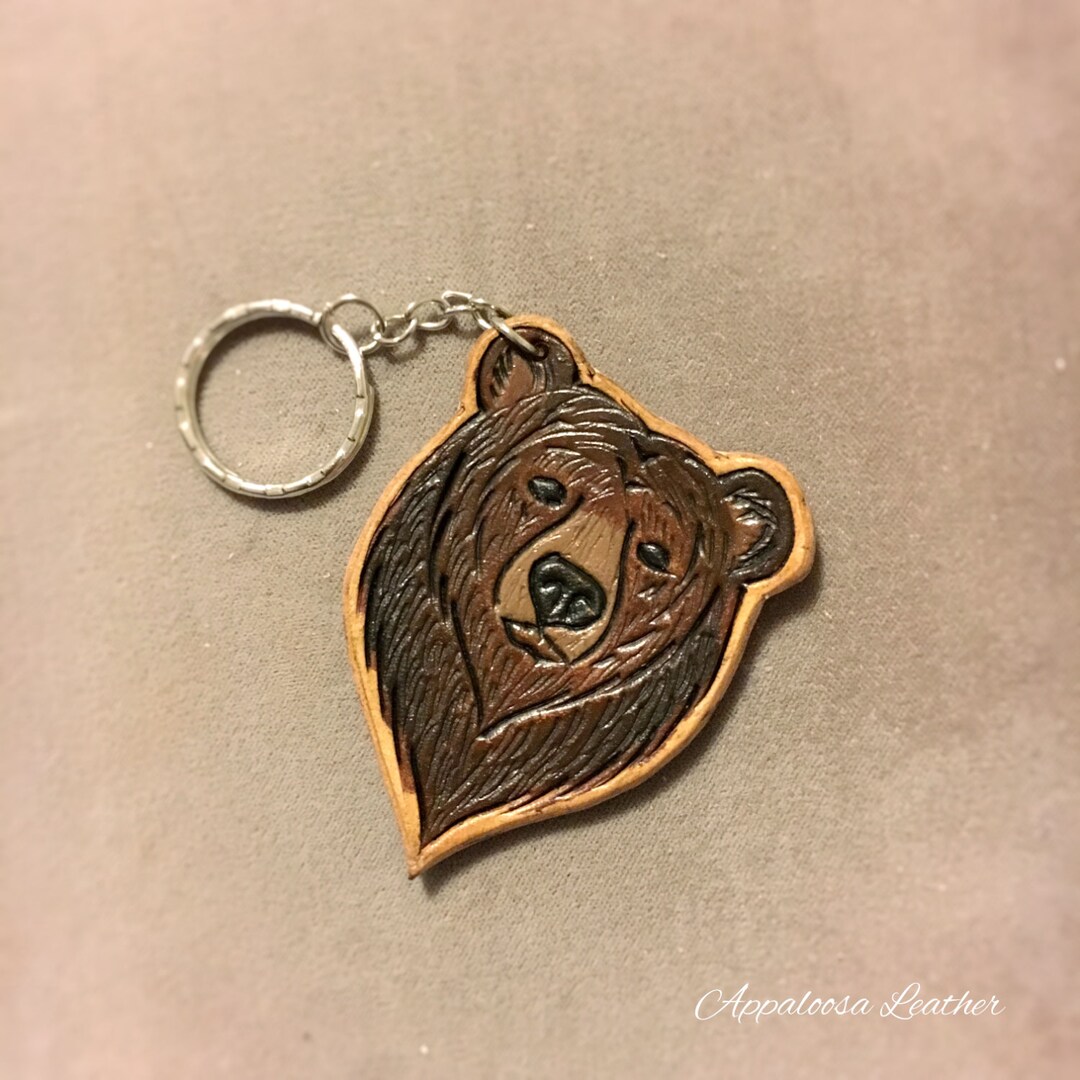 Custom Leather Tooled Black Bear Keychain - Etsy Canada