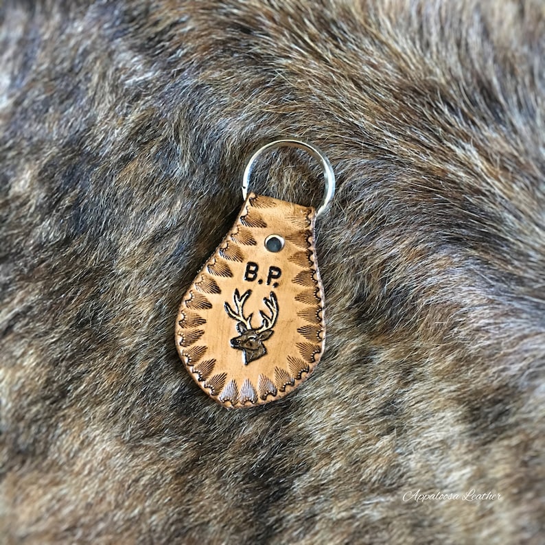 Mule Deer Buck Head Custom Leather Keychain - Etsy