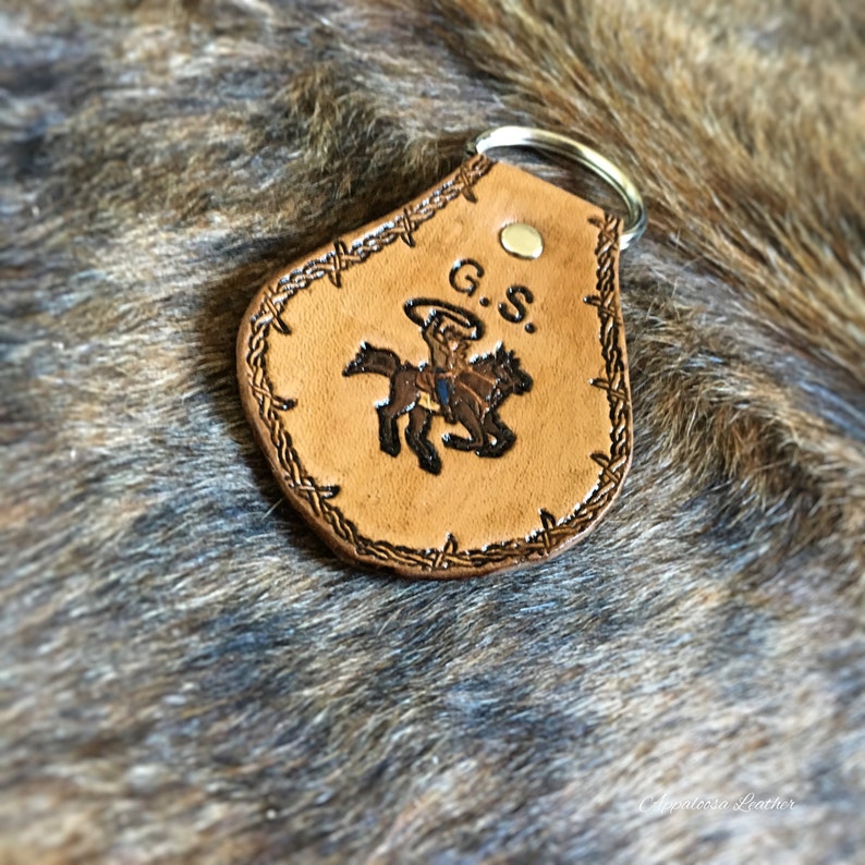 Rodeo Horse Riding Cowboy Custom Leather Keychain - Etsy