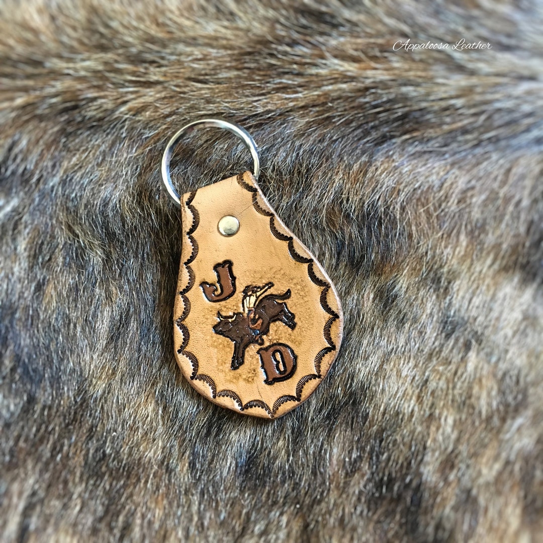 Rodeo Bull Riding Custom Leather Keychain - Etsy