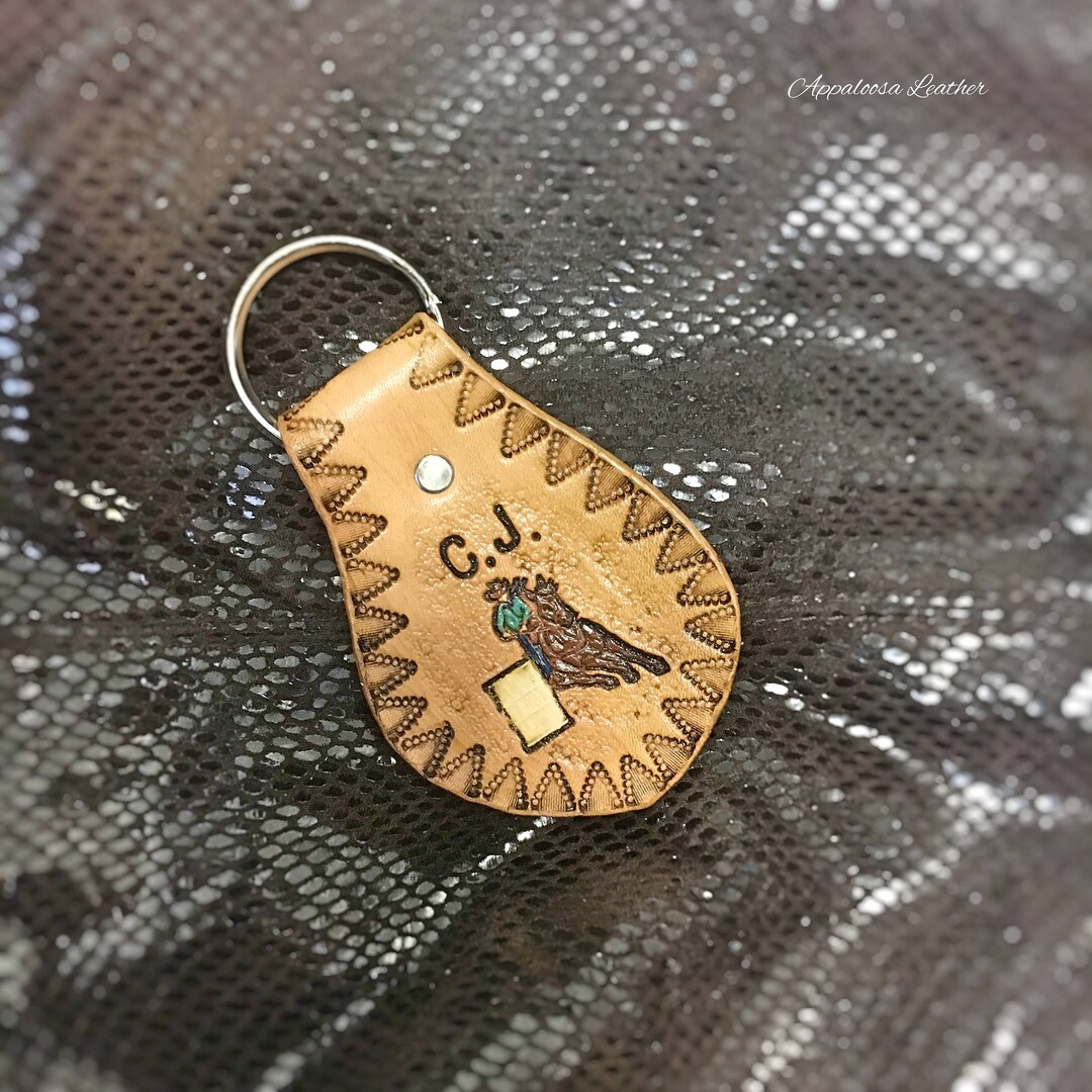 Barrel Racer Custom Leather Keychain - Custom Leather Rodeo Barrel ...
