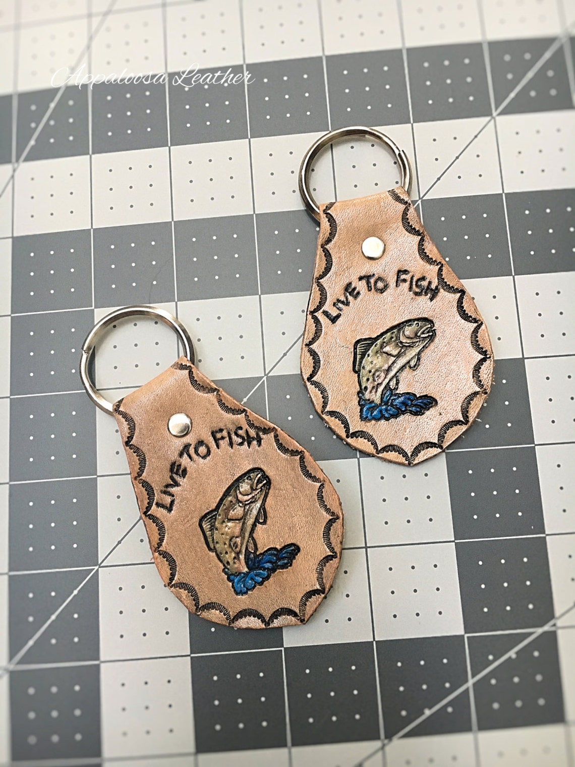 Leather "live to Fish" Trout Salmon Keychain - Etsy
