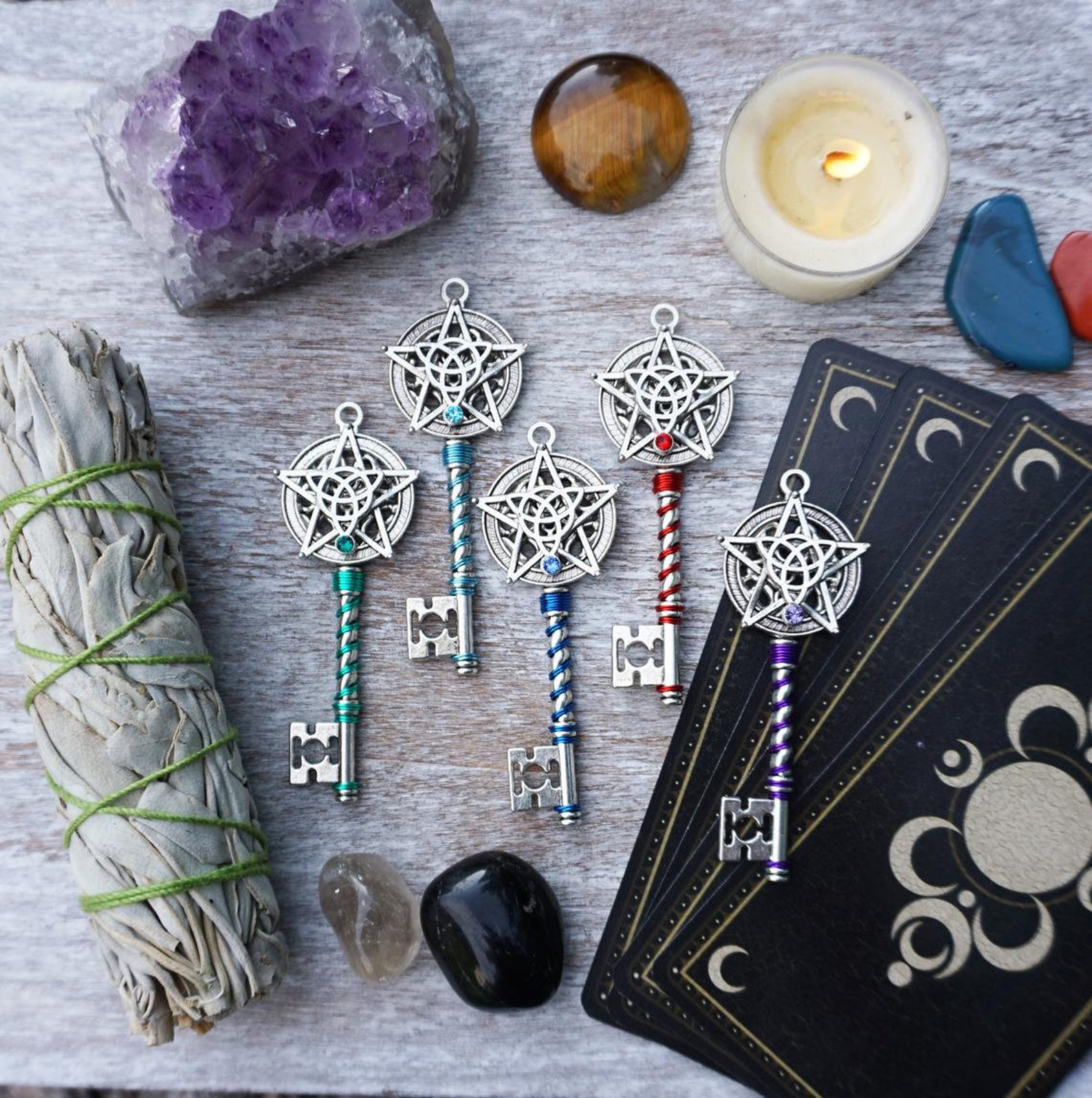 Pentacle Key Pendant / Wiccan Jewelry / Pagan Jewelry | Etsy UK