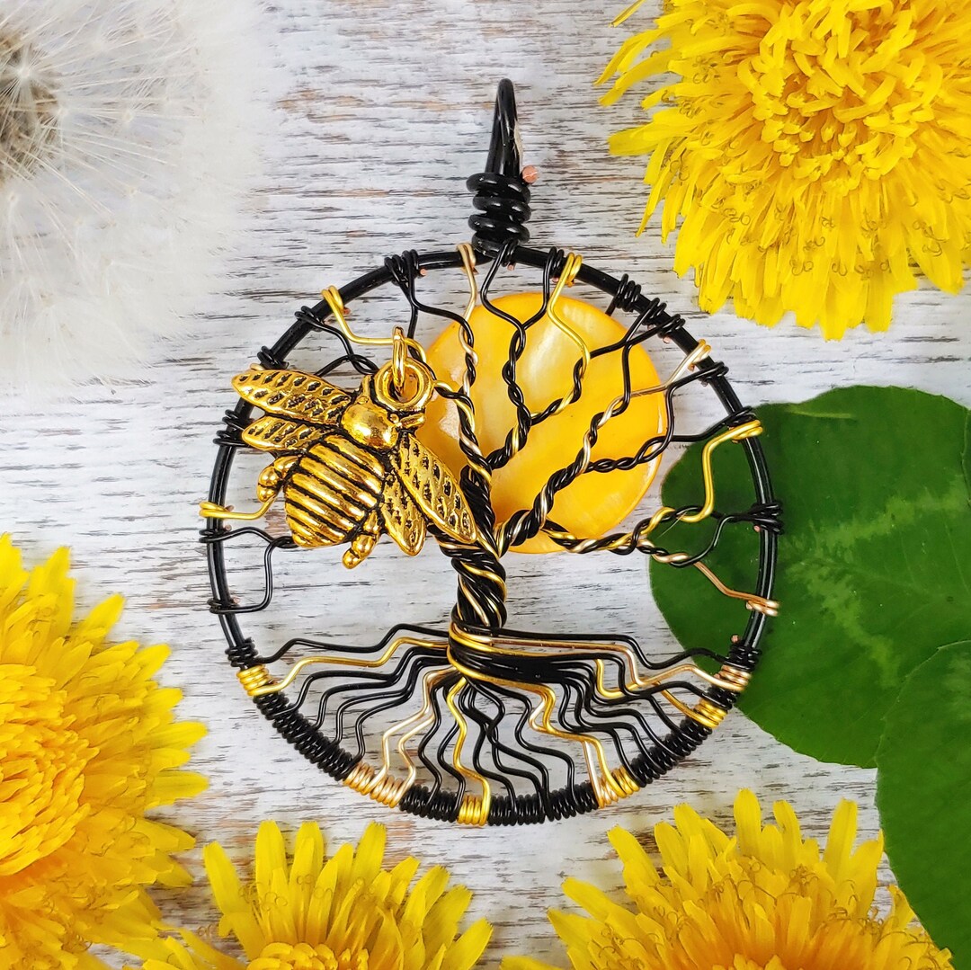 Save the Bees Tree of Life Pendant / Bumble Bee Jewelry / Honey Bee ...