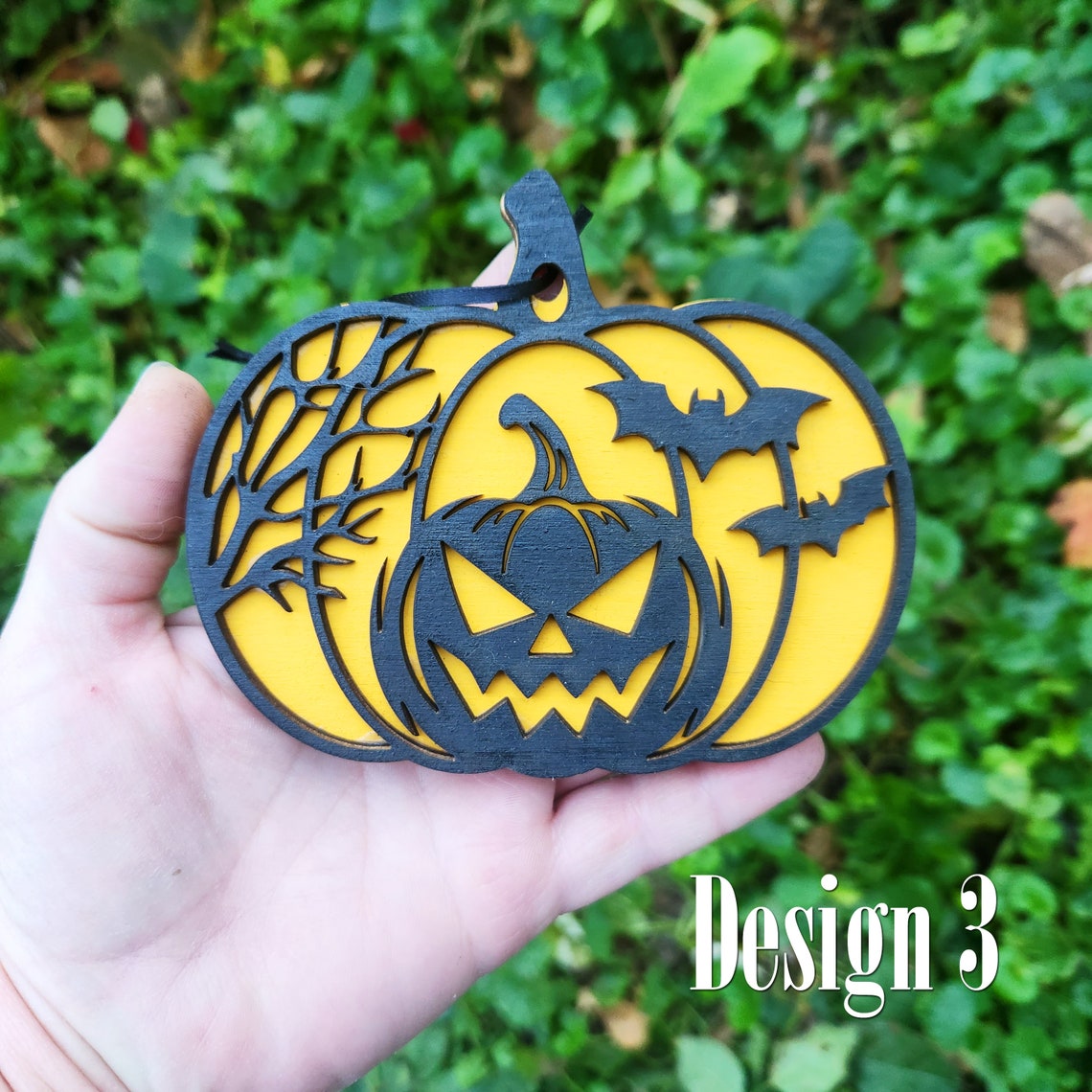 Spooky Wood Pumpkin Ornaments / Ghost Bats Cat and Haunted House ...