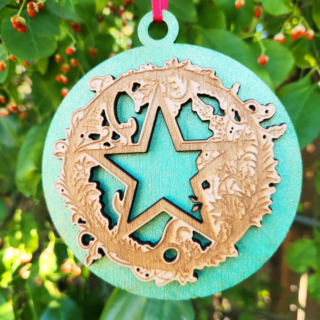 Pentacle Wood Ornament/vine Wreath/yule Tree Decoration/altar Decor ...
