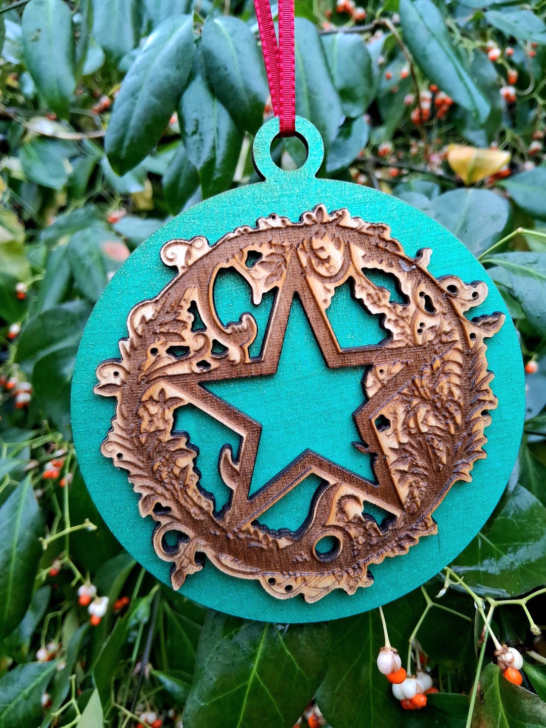 Pentacle Wood Ornament/vine Wreath/yule Tree Decoration/altar Decor ...