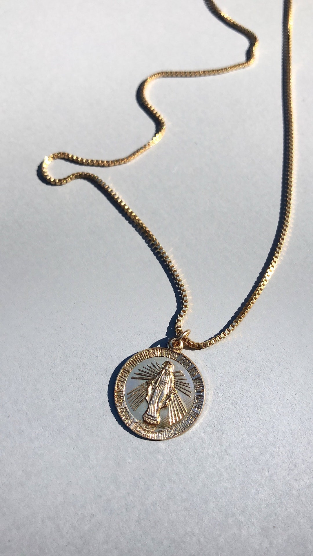 Mary Medallion Gold Filled Coin Necklace, Religious Coin, Mary Necklace ...