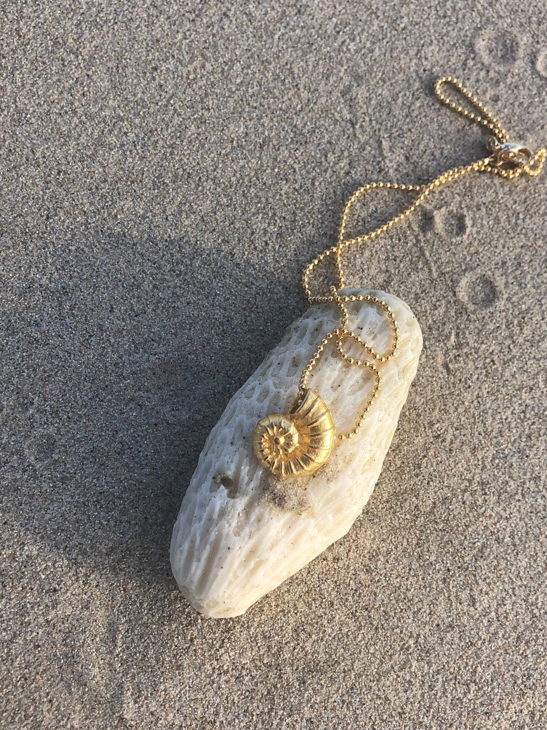 Gold Shell Necklace, Seashell Charm Necklace, Spiral Nautilus Pendant ...