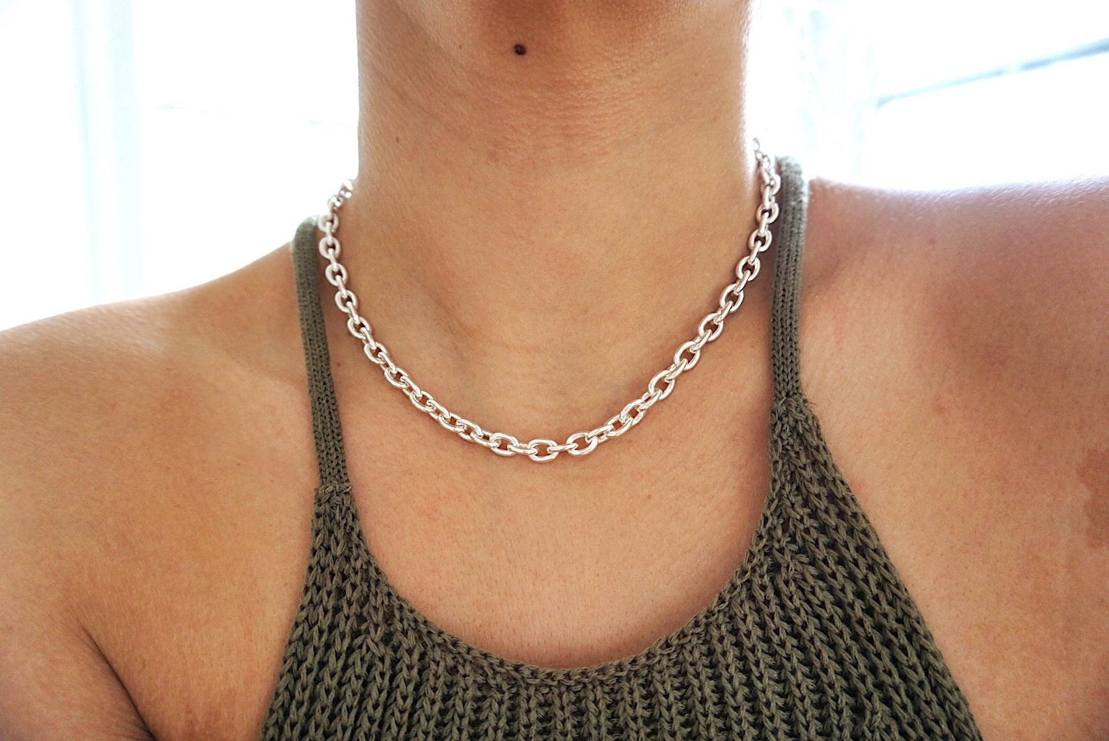 Sterling Silver Link Chain Necklace Heavy Chain Necklace | Etsy