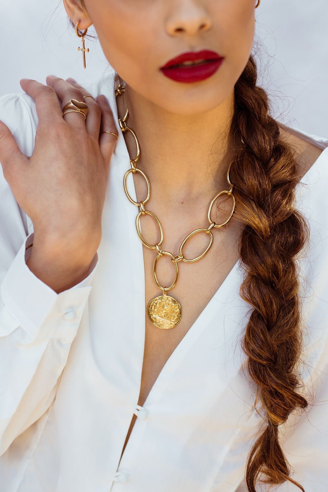 Statement Coin Necklace, Medallion Necklace, Gold Coin Necklace, Chunky ...