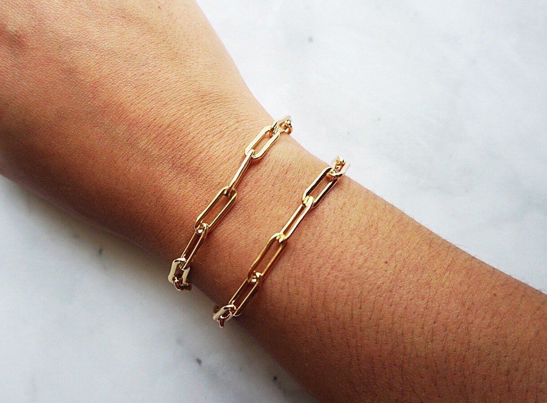Gold Link Chain Bracelet 14k Gold Filled Rectangle Chain - Etsy