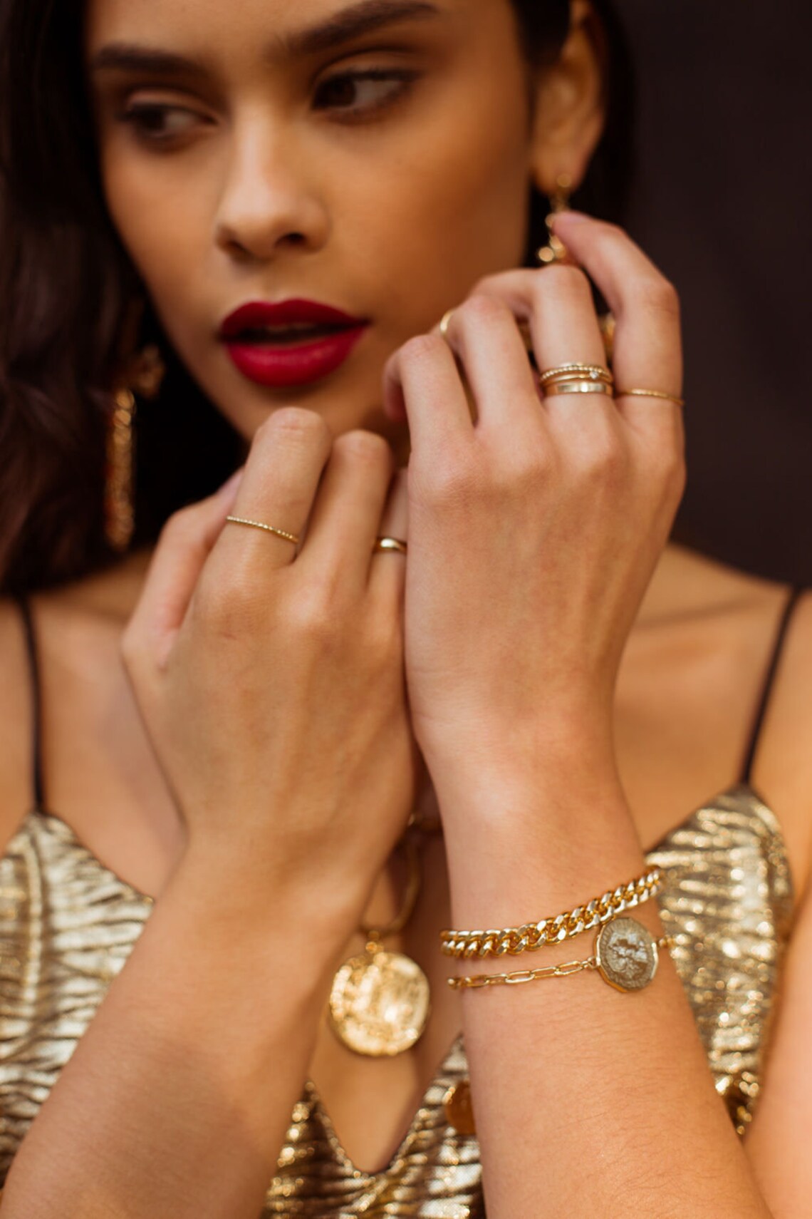 Gold Coin Bracelet Link Chain Bracelet Rectangle Chain - Etsy