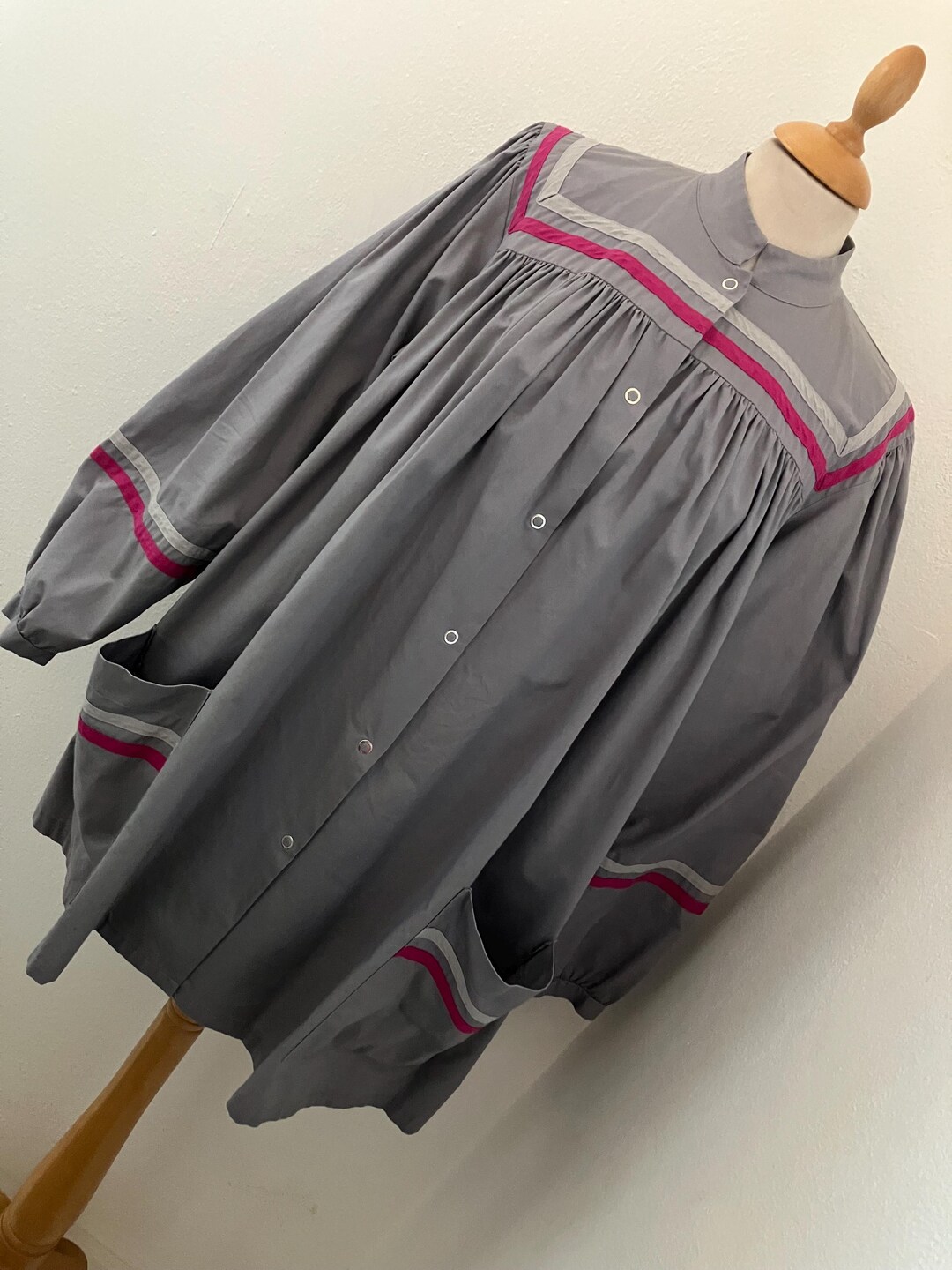 Vintage 70’s Scandi Cotton Smock Utility Artist Tunic / Stripes / Grey ...