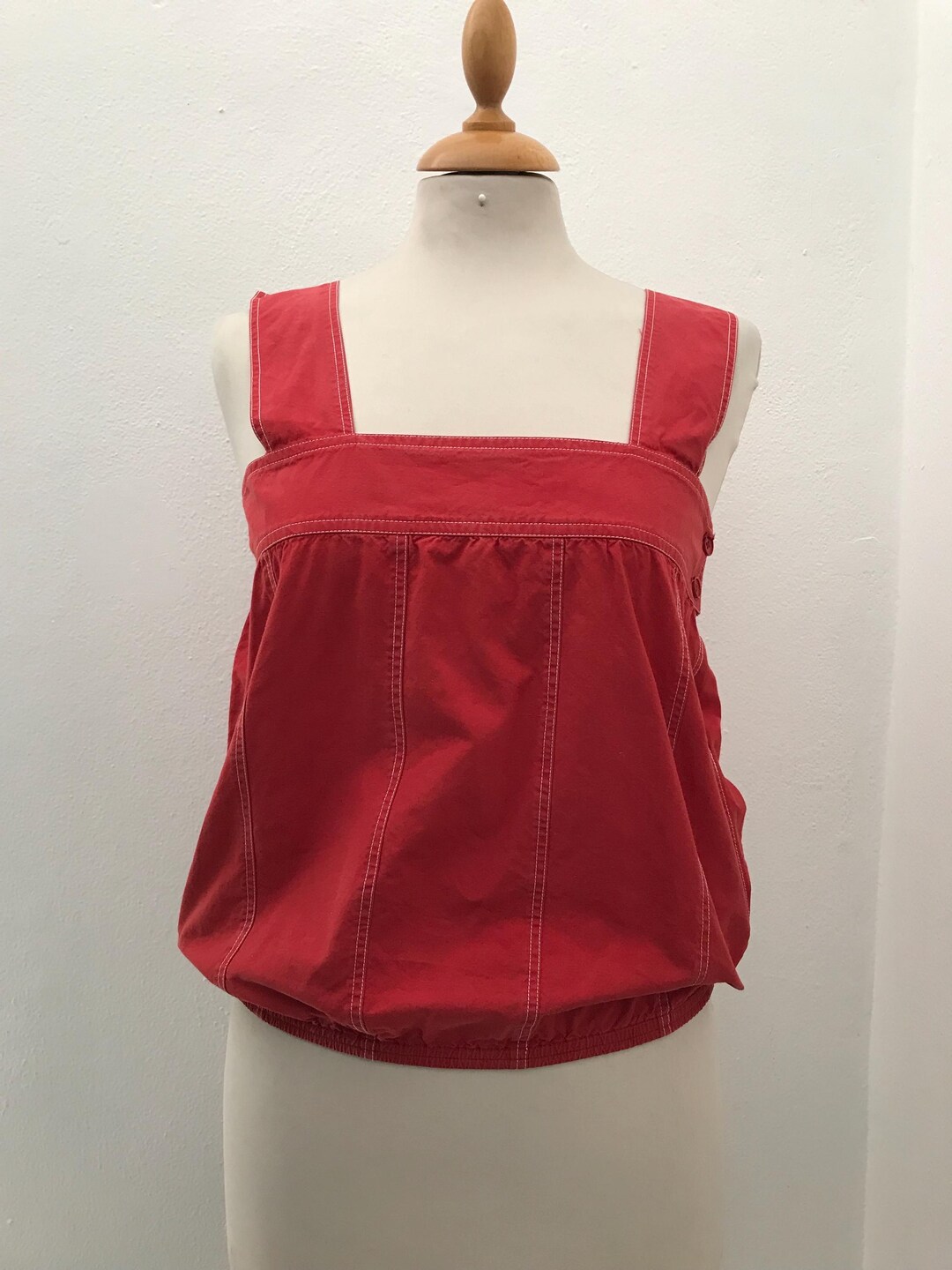 Vintage Designer 70’s 80’s YSL Cotton Pinafore Sun Top / Red Cerise ...