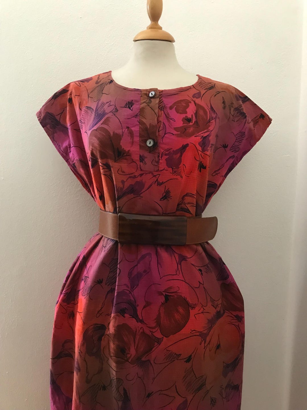 Vintage 70’s 80’s Sunset Harvest Cotton Midi Tea Dress / Abstract ...
