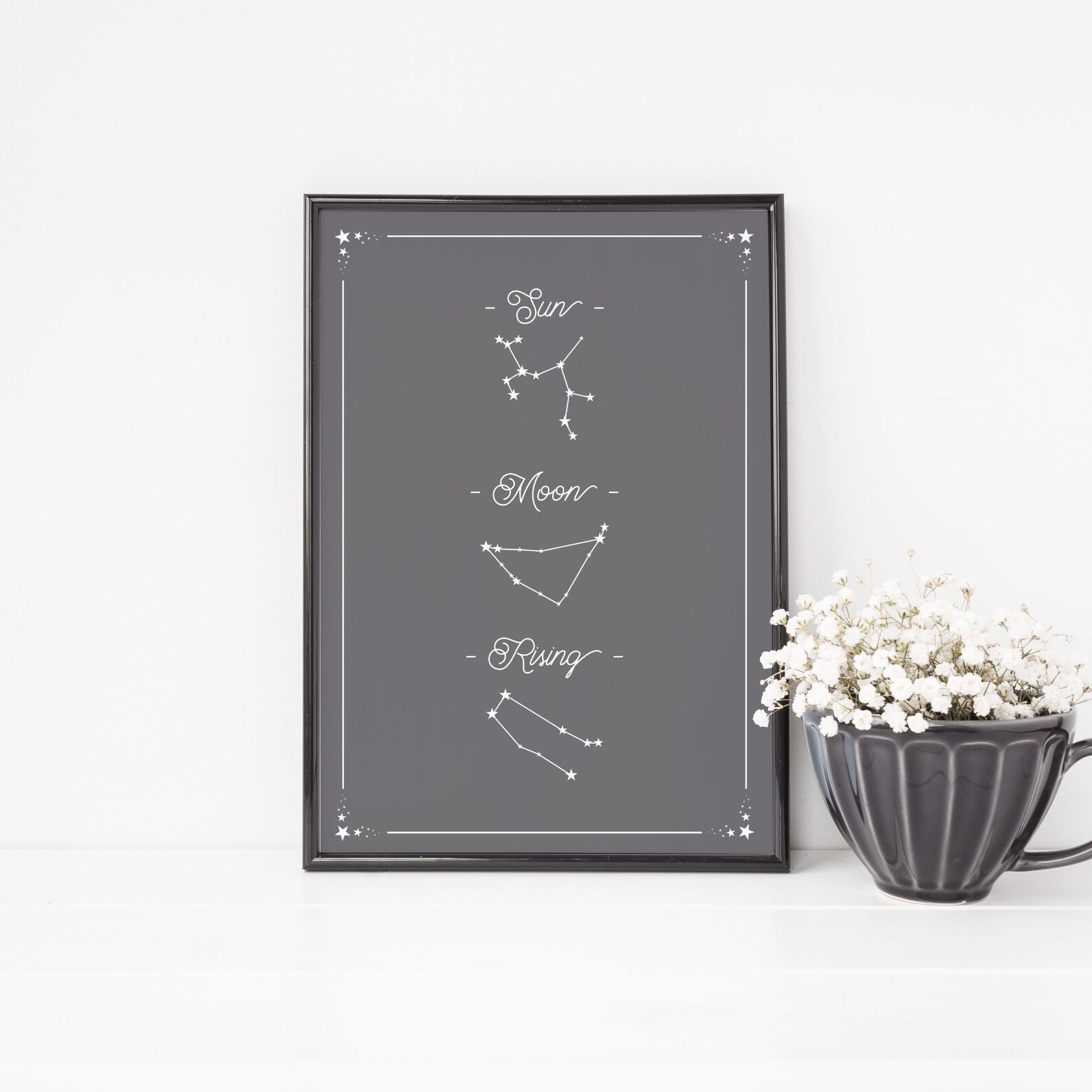 Personalised Sun Moon Rising Birth Chart Art Print ~ Custom Astrology ...