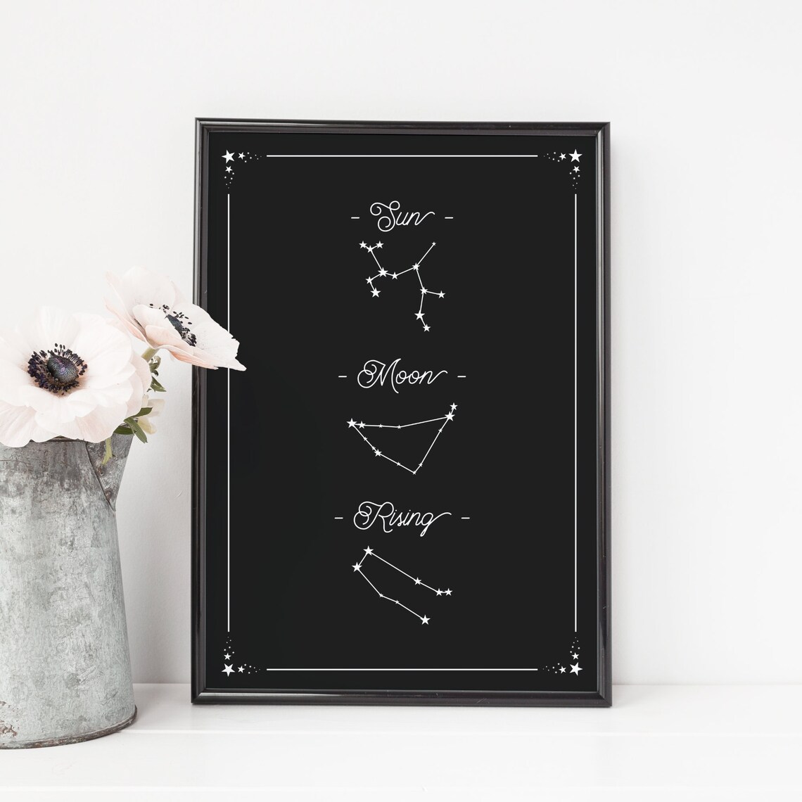 Personalised Sun Moon Rising Birth Chart Art Print ~ Custom Astrology ...