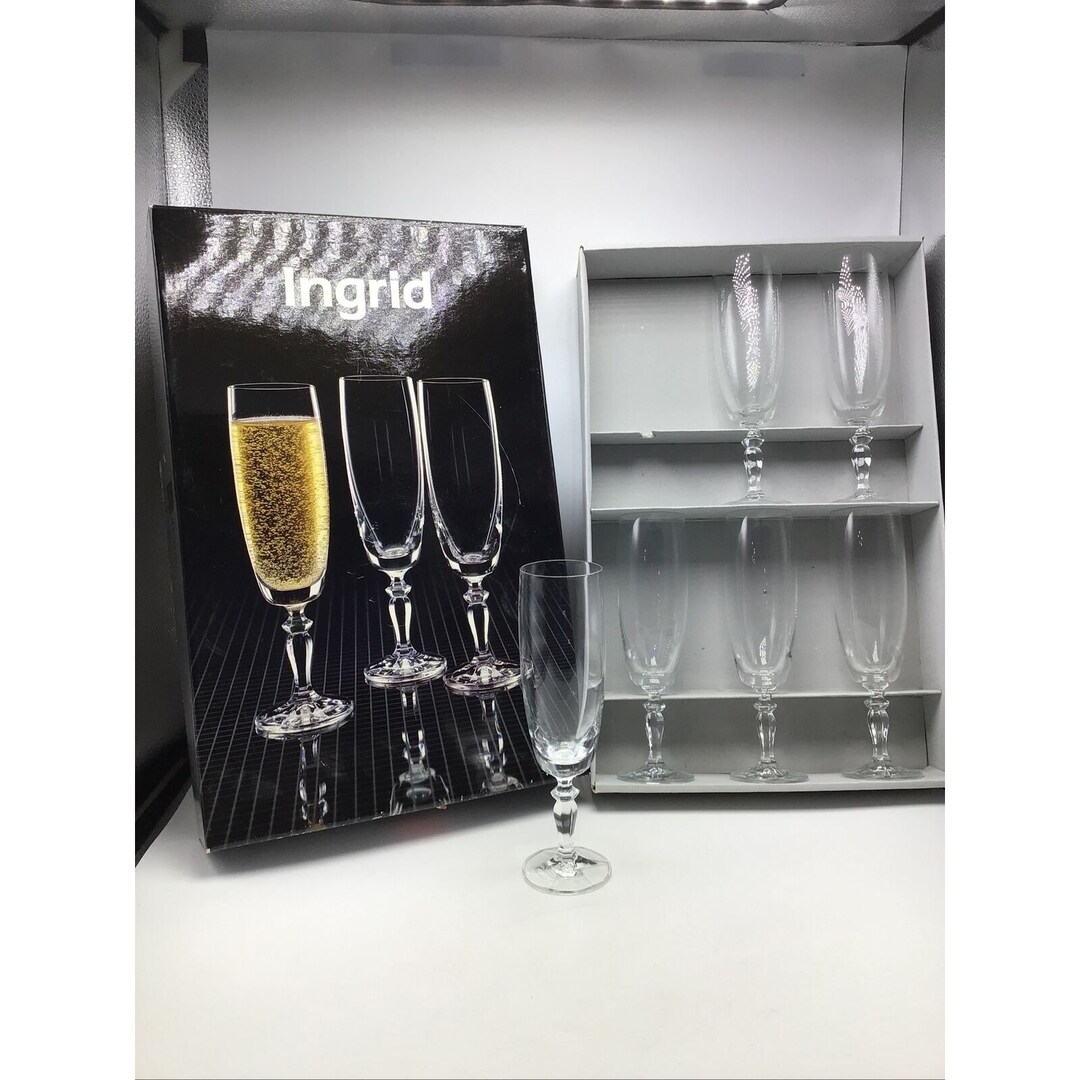 Bohemia Ingrid Champagne Flutes Glasses Crystal Czechoslovakia Set 6 ...